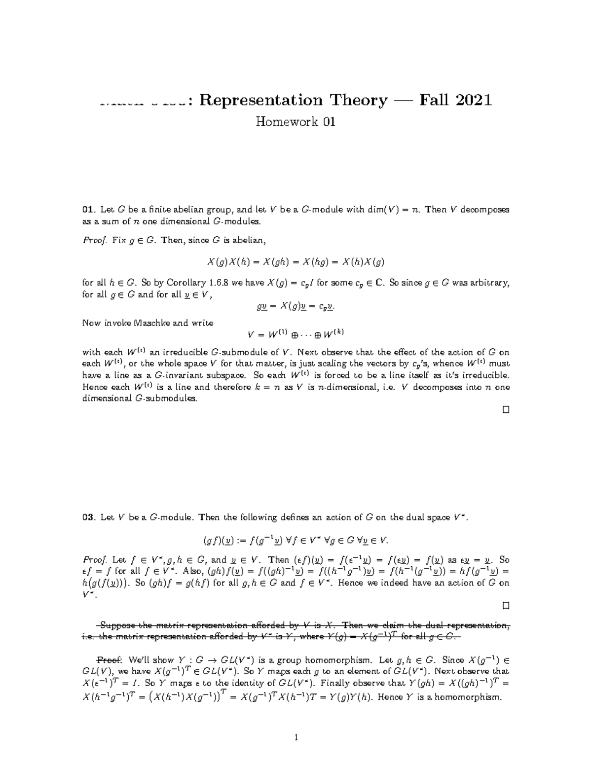Representation Theory Homework attempt - Math 649J: Representation ...