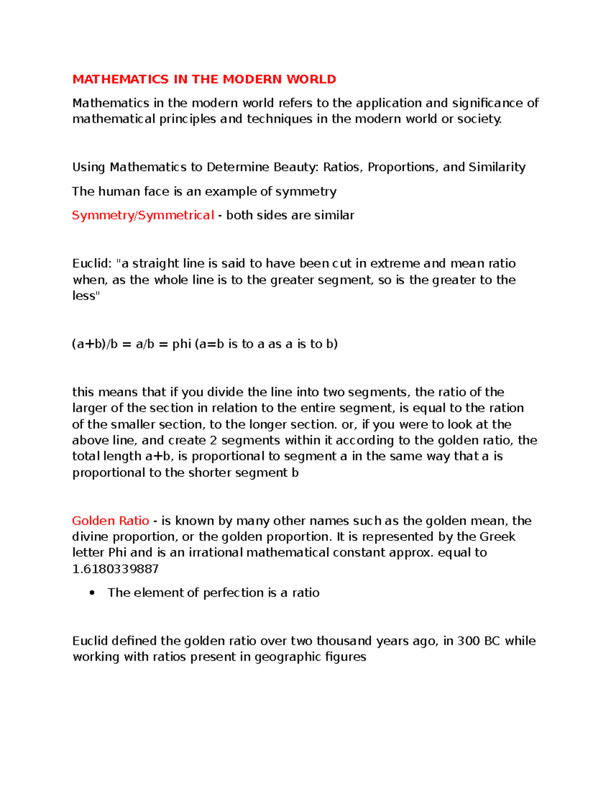 MMW Notes - MATHEMATICS IN THE MODERN WORLD Mathematics in the modern ...