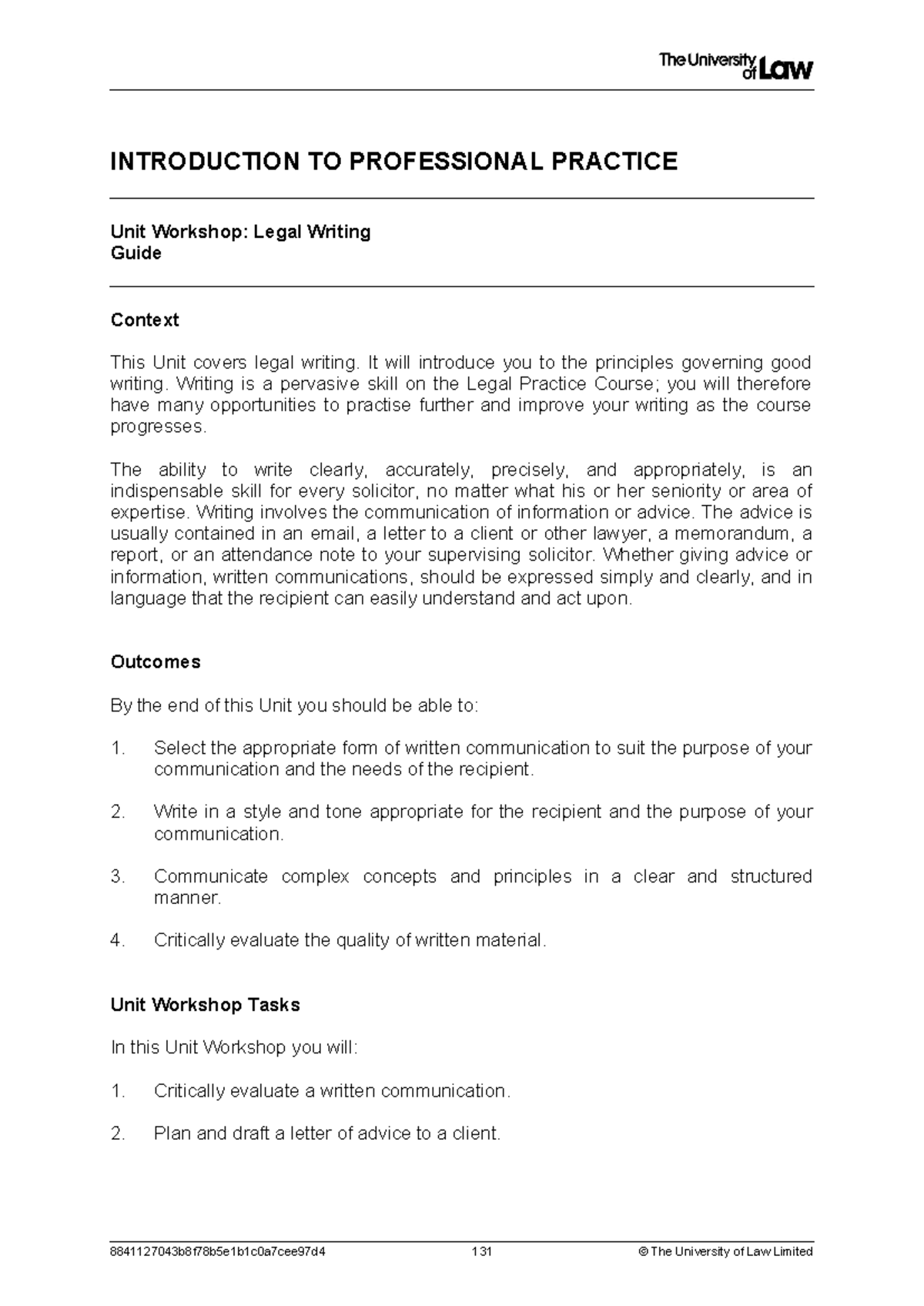 Writing Guide - n/a - INTRODUCTION TO PROFESSIONAL PRACTICE Unit ...
