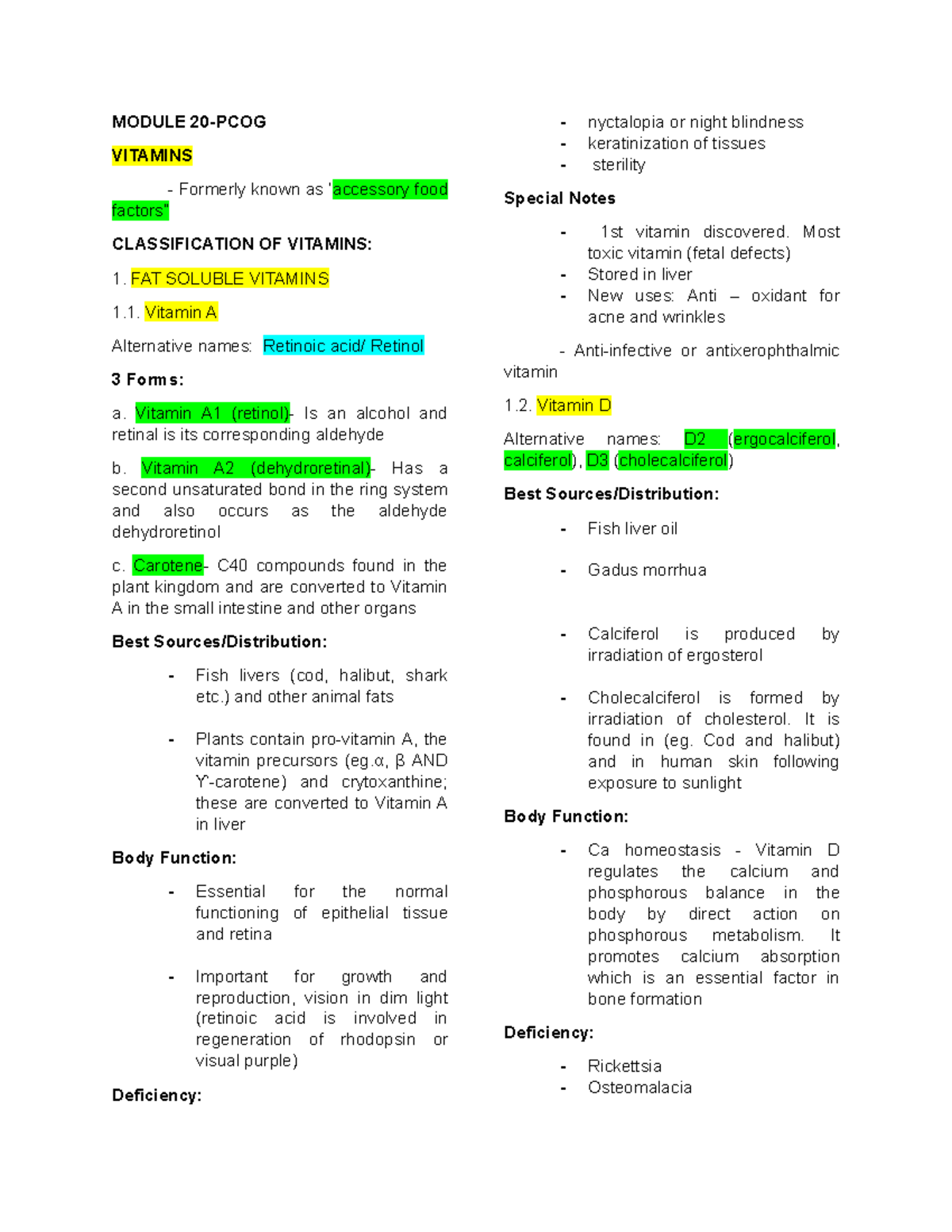 Module-20 - None - MODULE 20-PCOG VITAMINS Formerly known as ‘accessory ...
