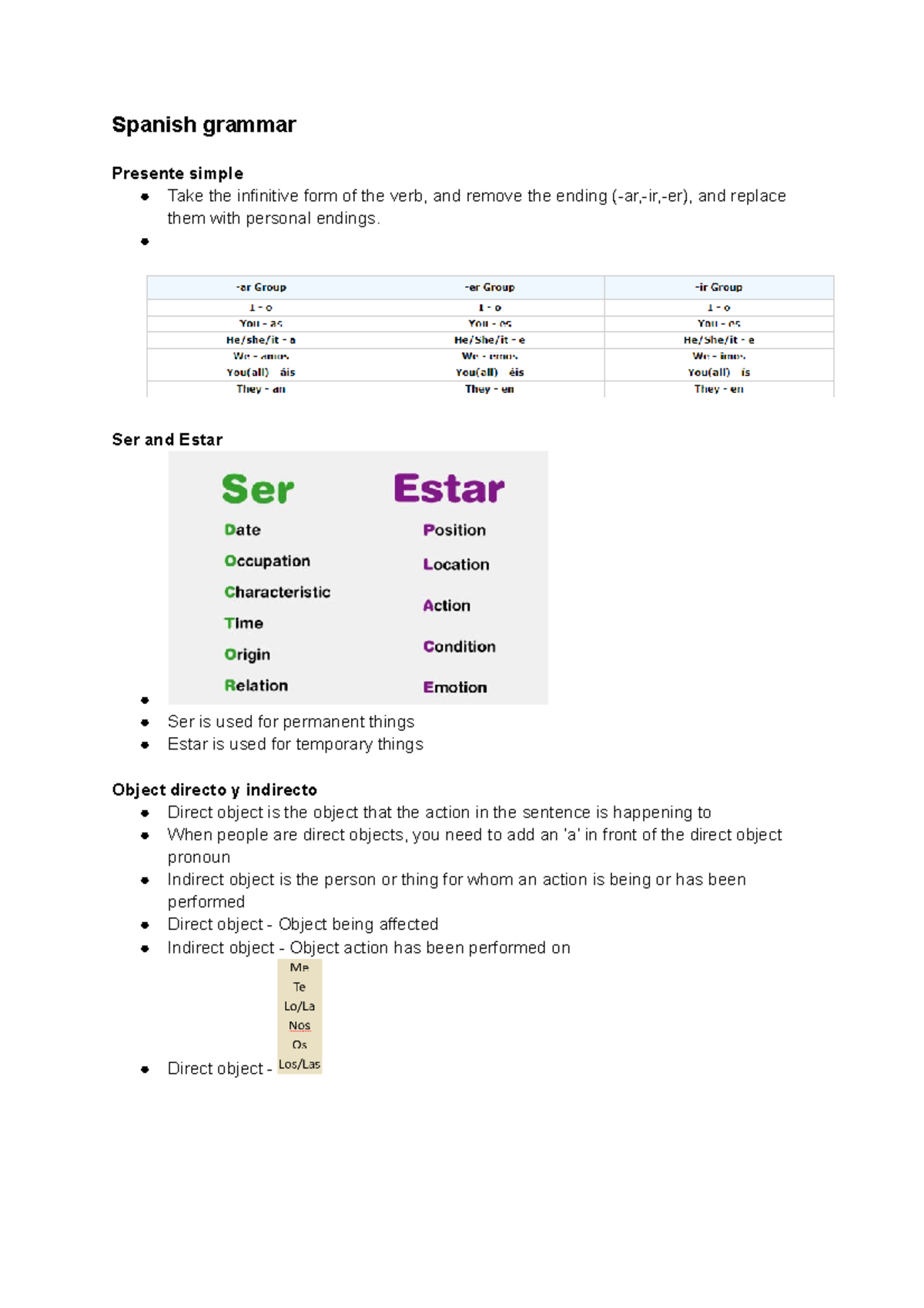 Spanish grammar - Ser and Estar Ser is used for permanent things Estar ...
