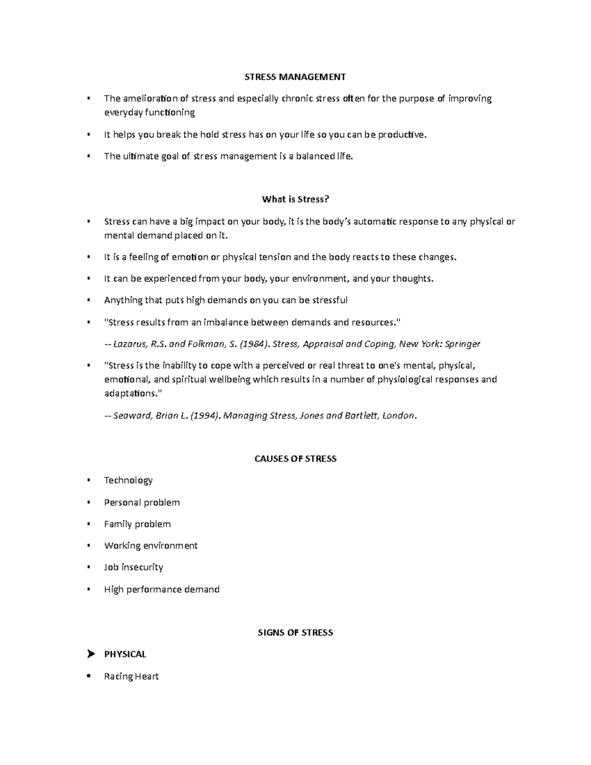 Stress Management - Lecture notes 2 - STRESS MANAGEMENT The ...