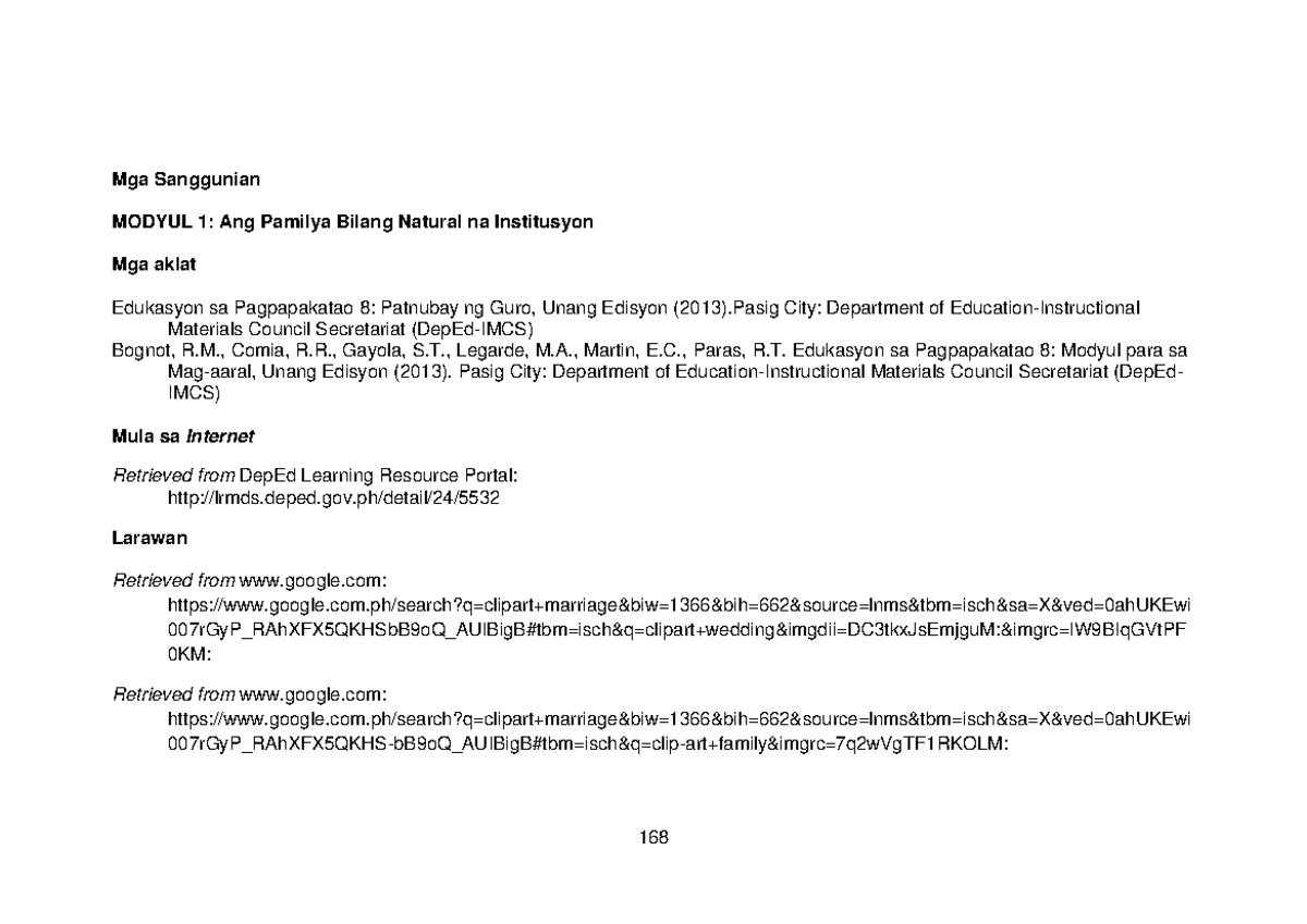 DLL ESP Sanggunian - cuwihrfuhewiuftweufhwefyh - Mga Sanggunian MODYUL ...