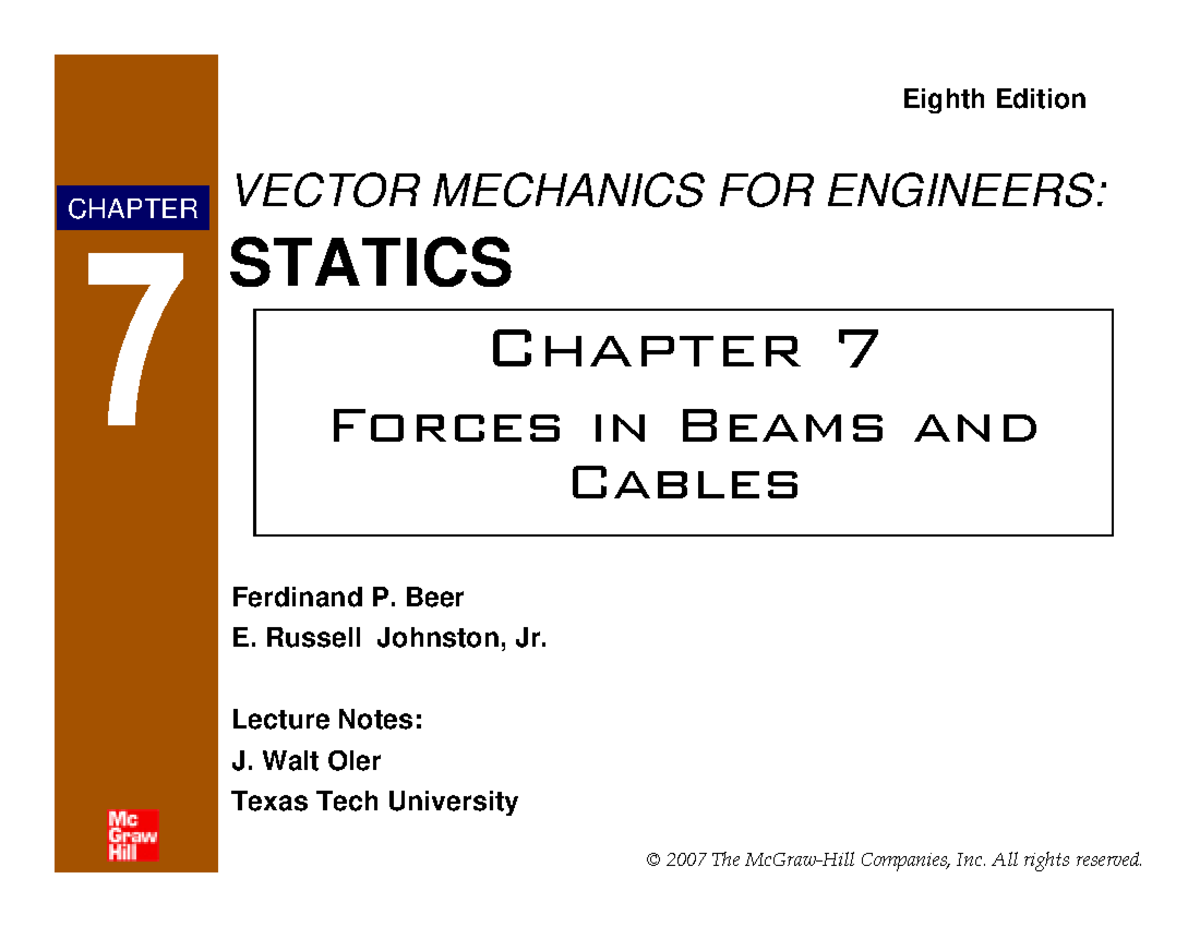 Chapter 7 - Forces in Beams and Cables - Eighth Edition CHAPTER VECTOR ...