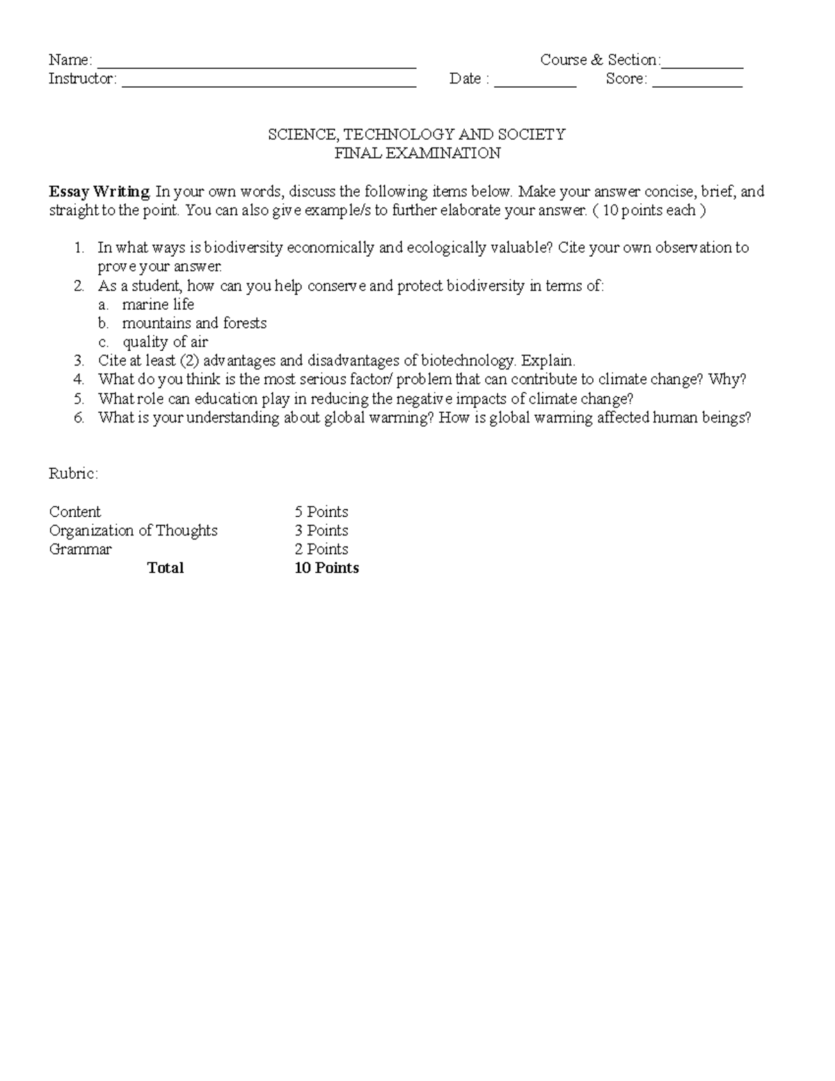 STS FInal-Exam - Learning module - Name ...