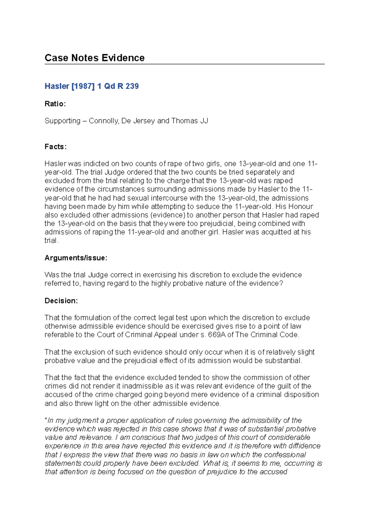 Case Notes - The trial Judge ordered that the two counts be tried ...