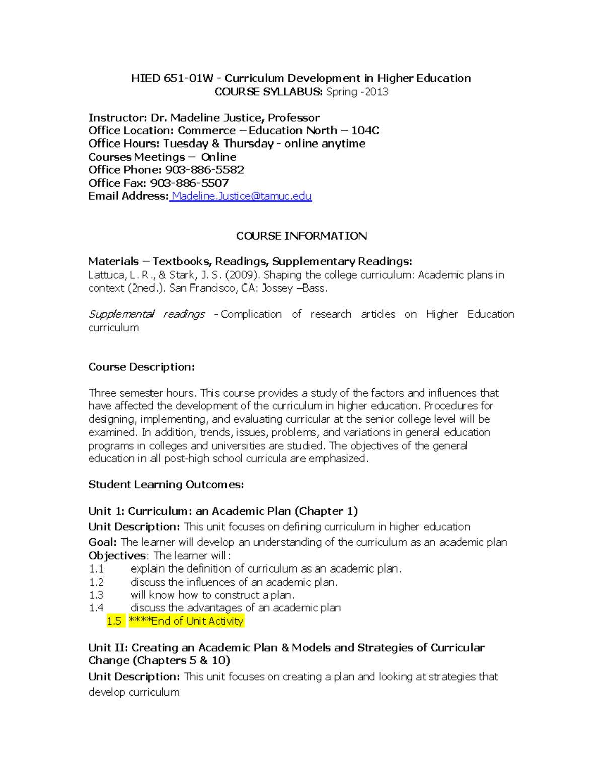 Advance curriculum development sample syllabus - HIED 651-01W ...