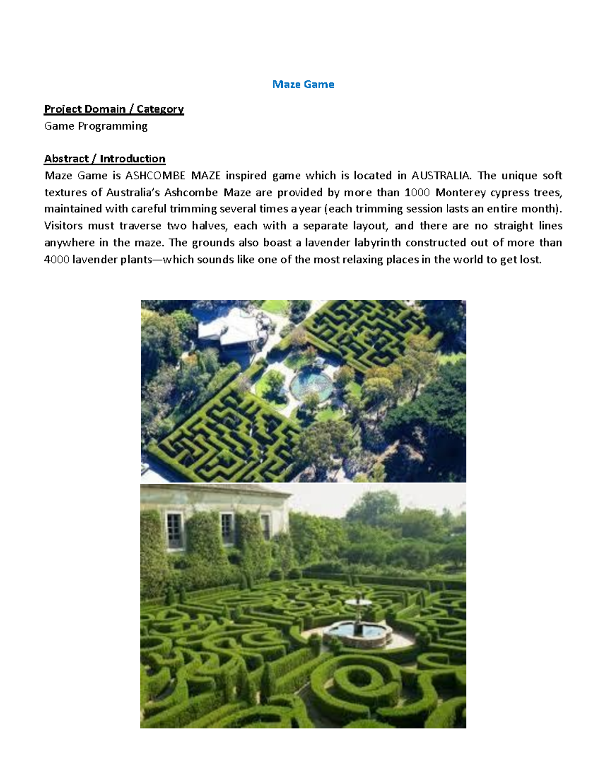 CS619 - Final Project - List of New Projects for Spring 2020 - Maze Game Project Domain ...