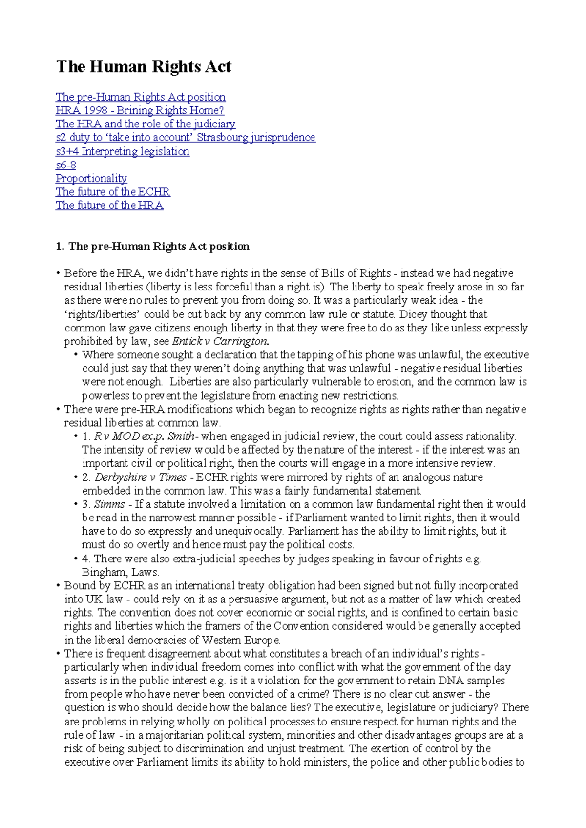 Human rights act 2013 - These notes discuss Public Law Topics - The ...
