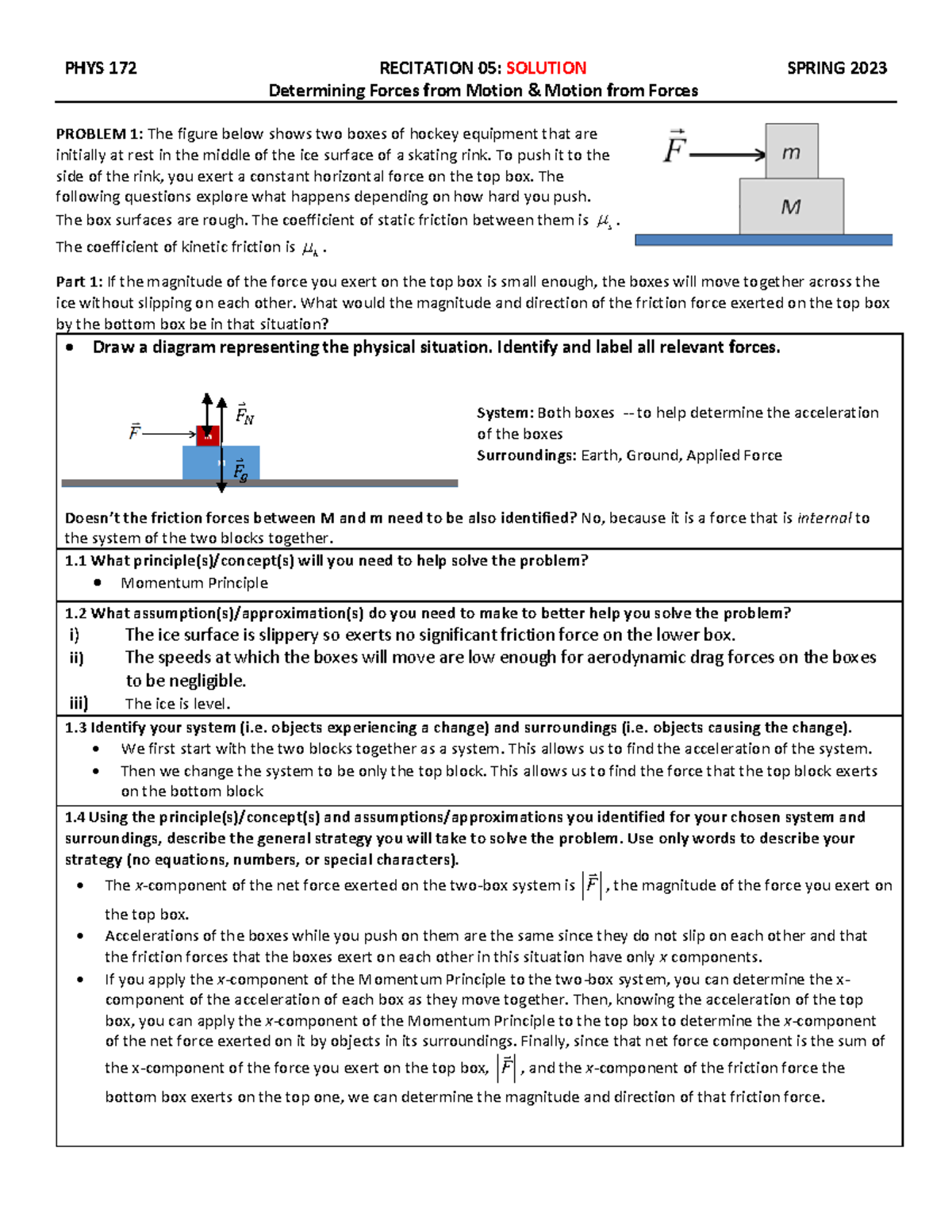 Phys172 Rec05 Solution - PHYS 172 RECITATION 05: SOLUTION Determining ...