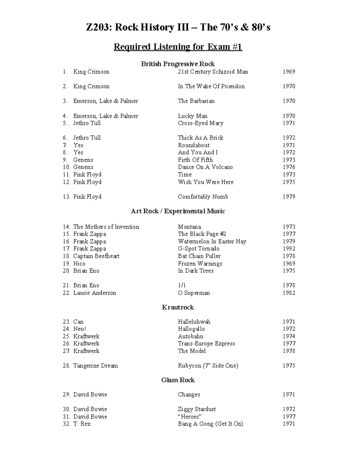 listening songs - Z203: Rock History III – The 70’s & 80’s Required ...