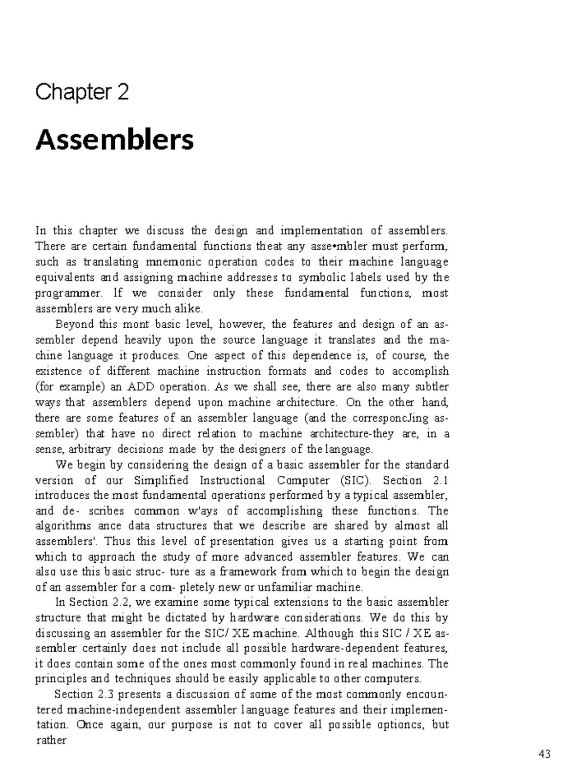 Module 3 system - Summary - Chapter 2 Assemblers In this chapter we discuss the design and - Studocu