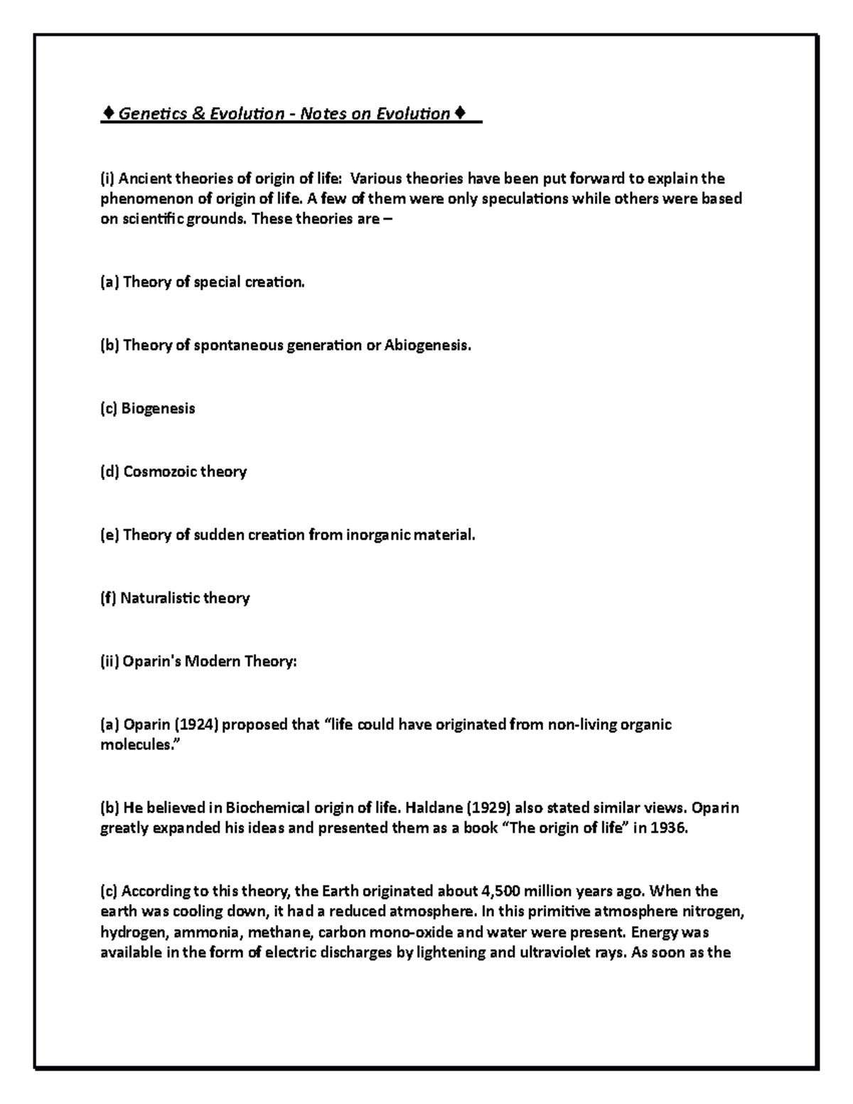 Notes on Evolution - Studocu