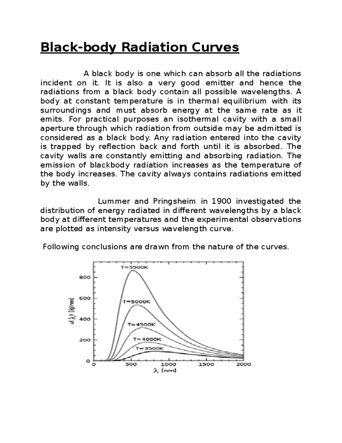 Black body radiation - Black-body Radiation Curves A black body is one ...