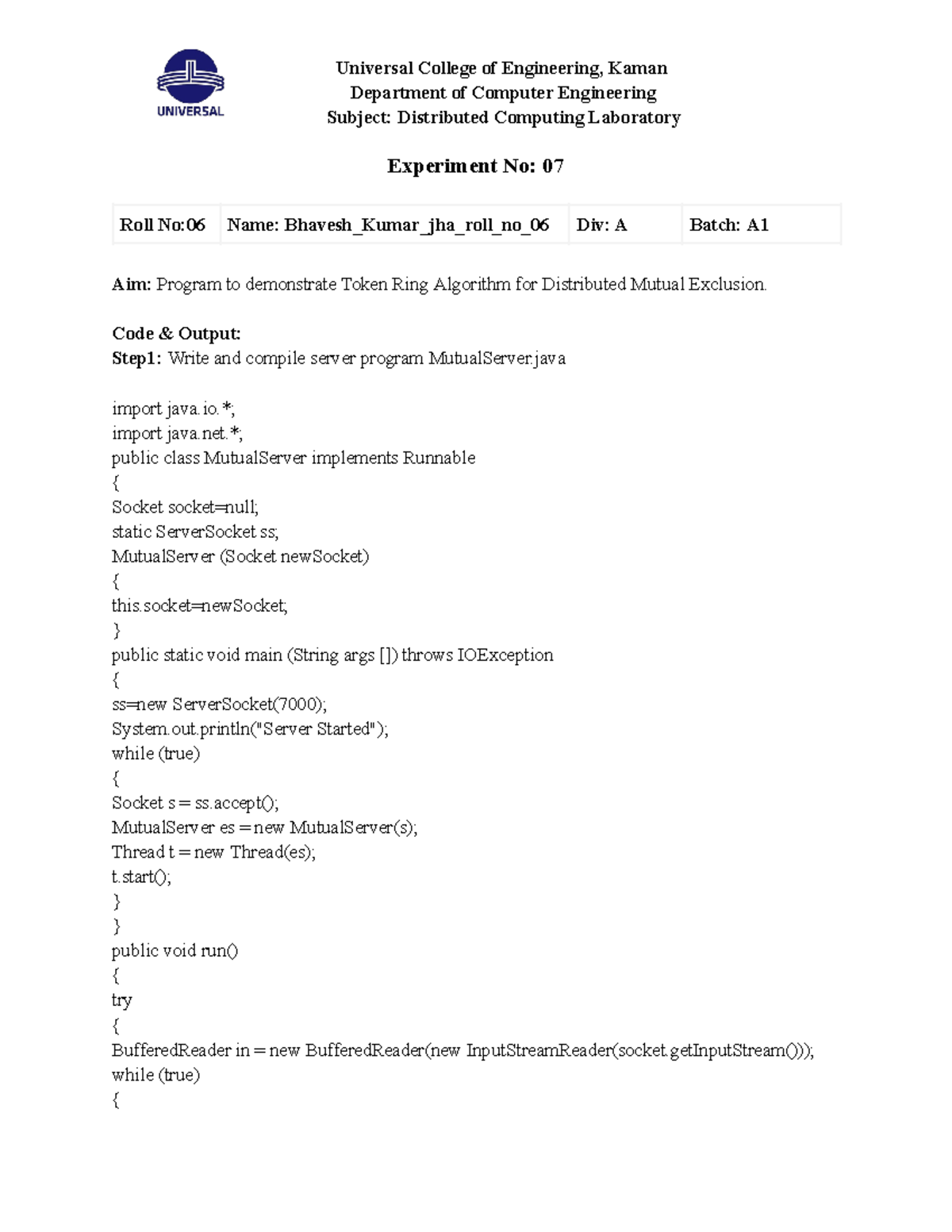 Dc exp 7 Bhavesh kumar jha Roll No 06 - Department of Computer ...