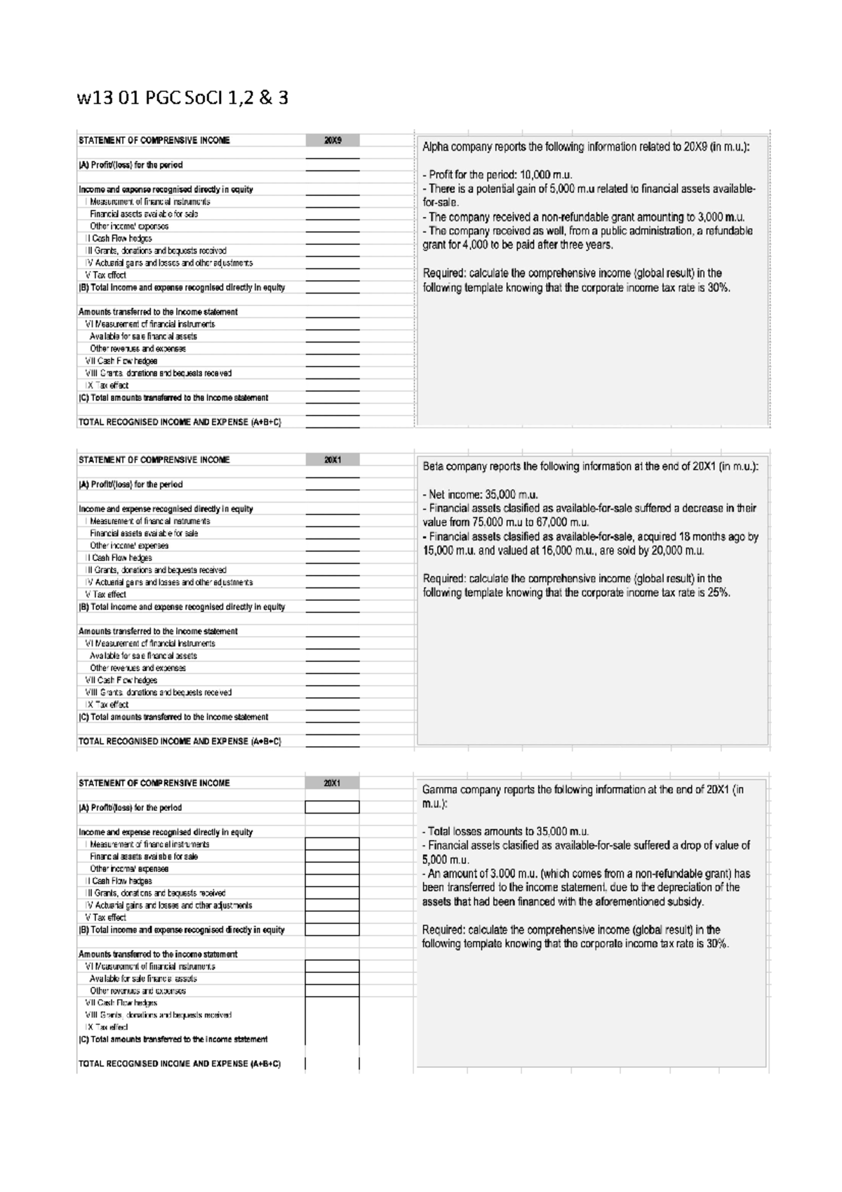 W13 01 PGC 1,2 & 3 - practice exercises - Basic Financial Management - w13 01 PGC SoCI 1,2 ...