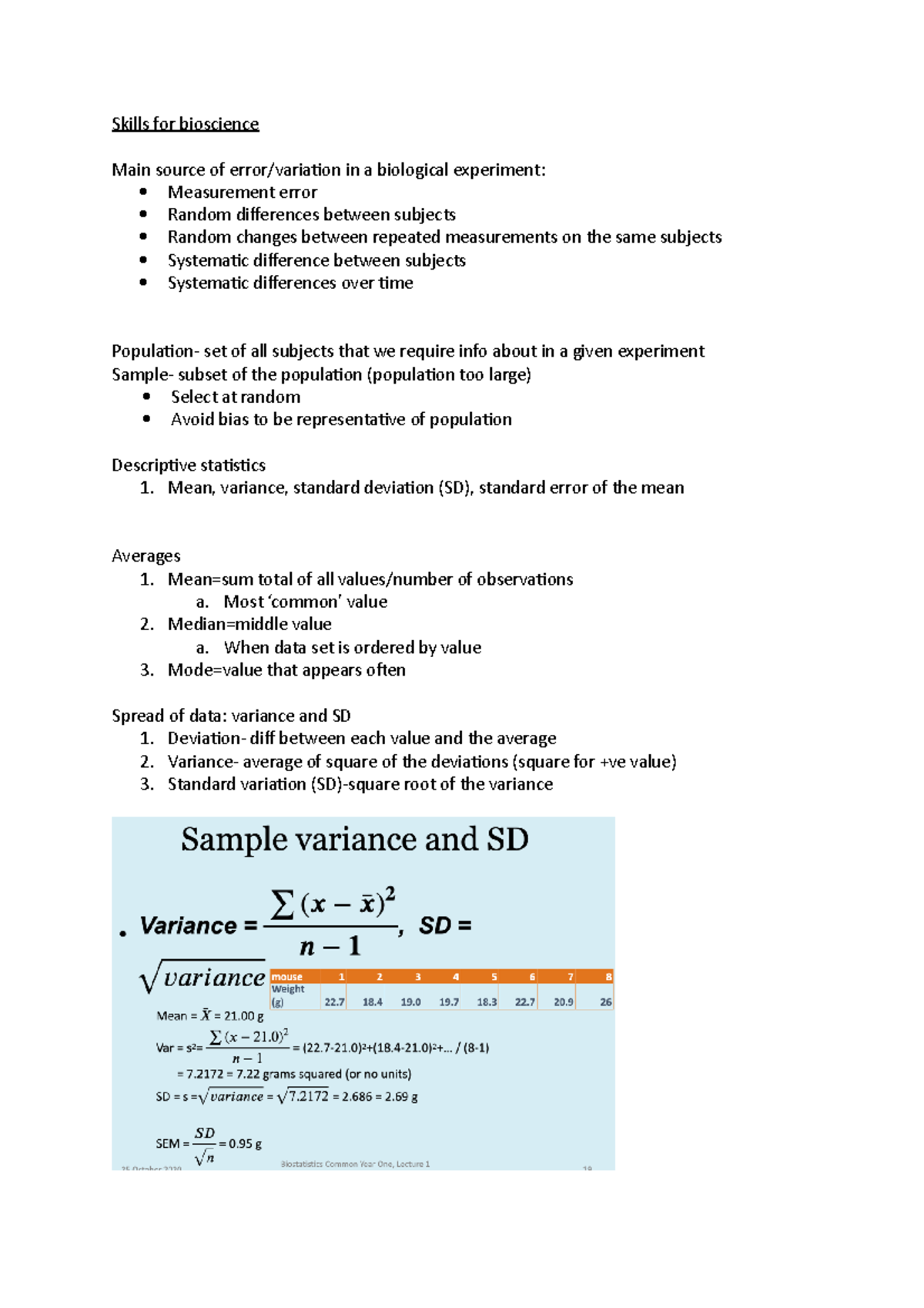 Skills for bioscience - revision notes - Skills for bioscience Main ...
