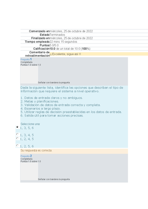 Examen semana 1 - Pregunta 1 Completada Puntúa 1 sobre 1. Señalar con bandera la pregunta Cuando ...