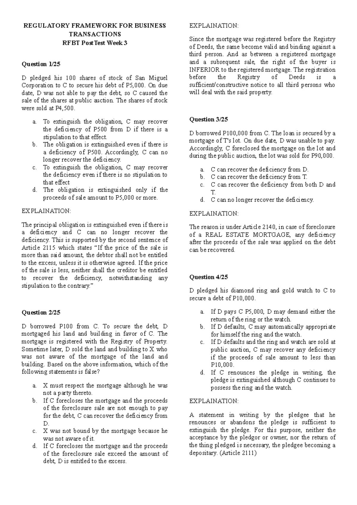 RFBT Post Test Week 3 - Practice materials for accounting course ...