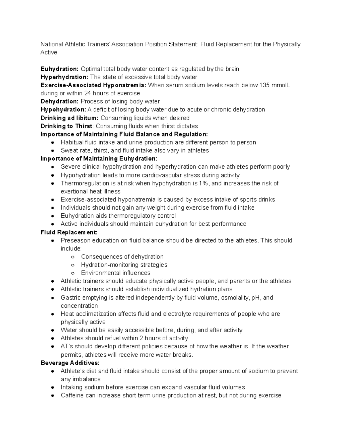 Fluid Replacement for the Physically - National Athletic Trainers ...