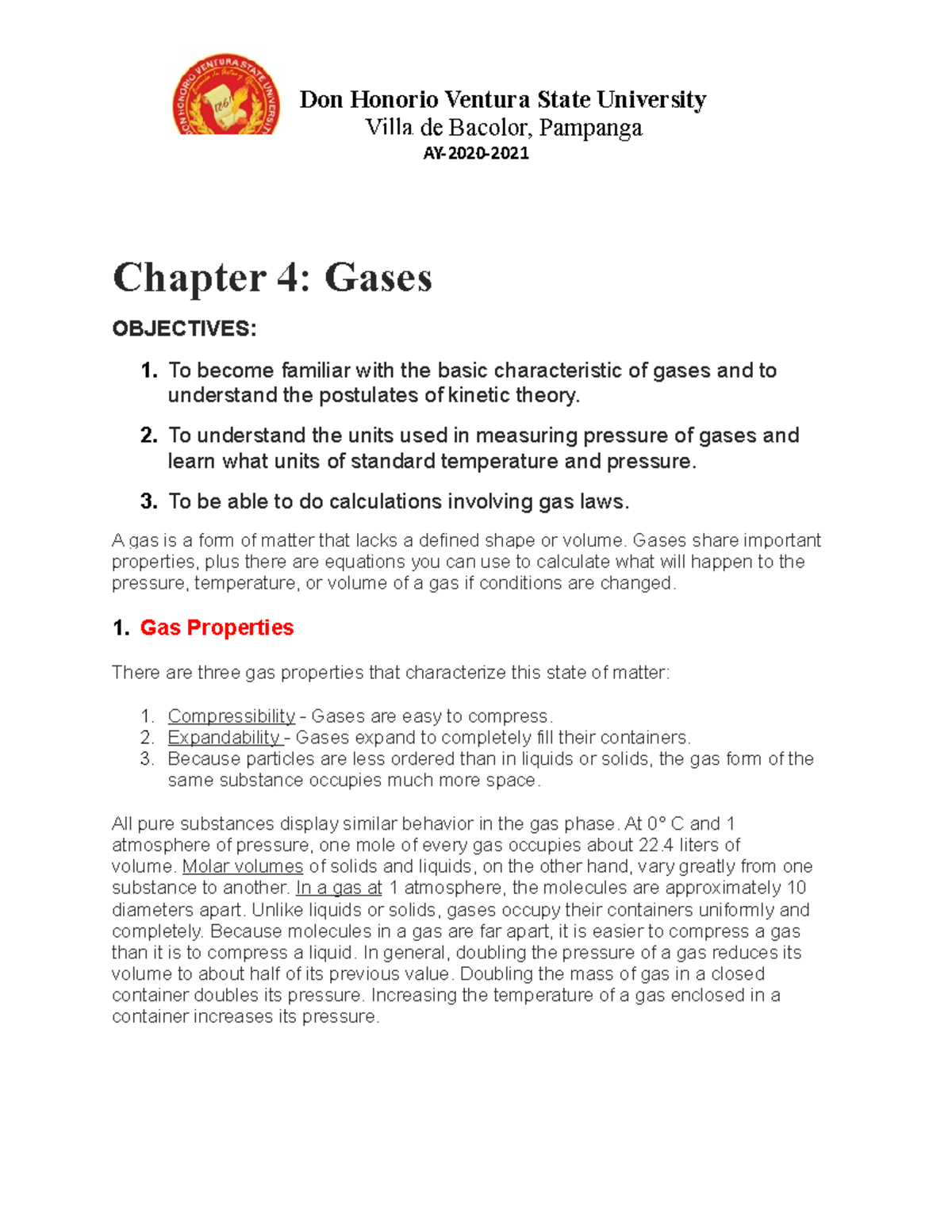 Chapter 8 Gases -General properties of gases,kinetic molecular theory ...