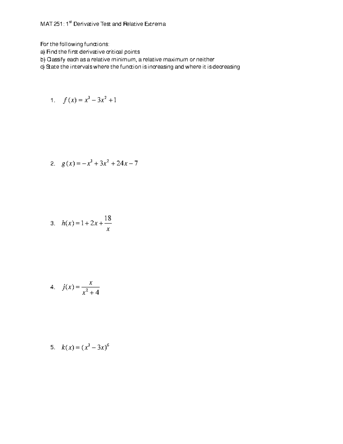 MAT251 07 - These practice questions are used to help students ...