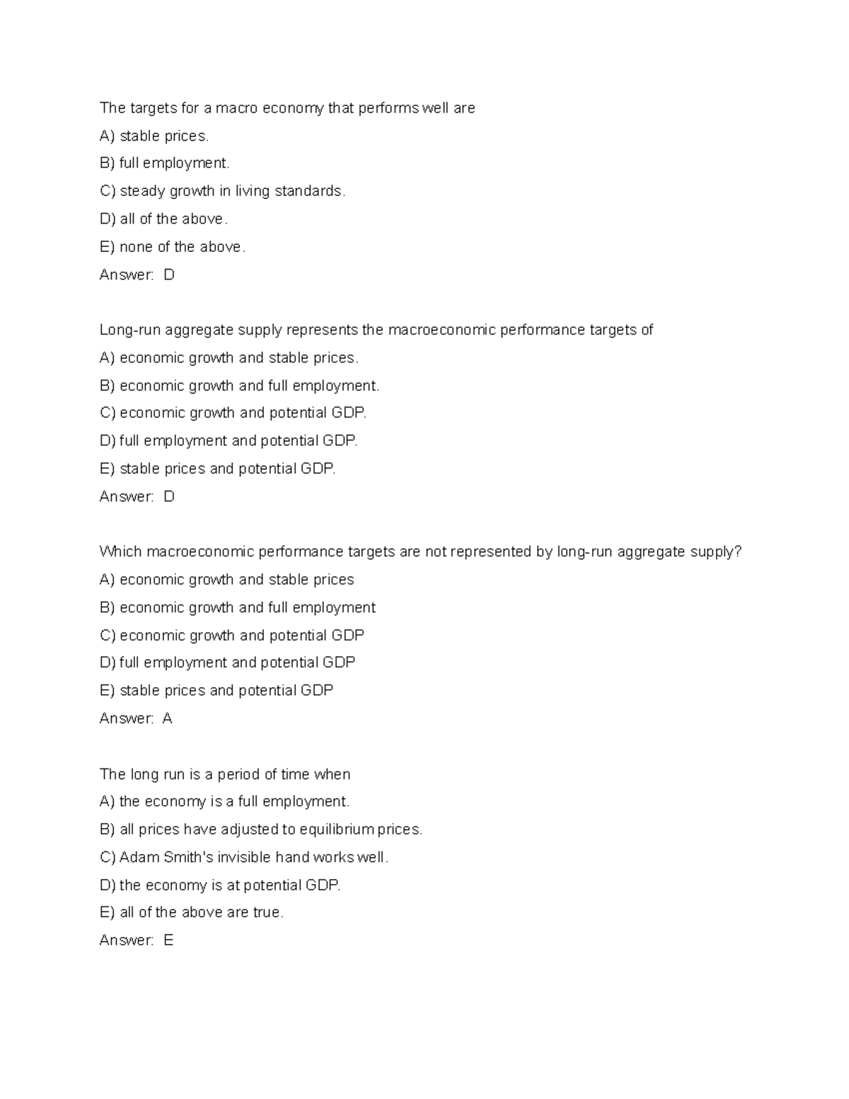 Review - LECTURE - The targets for a macro economy that performs well ...