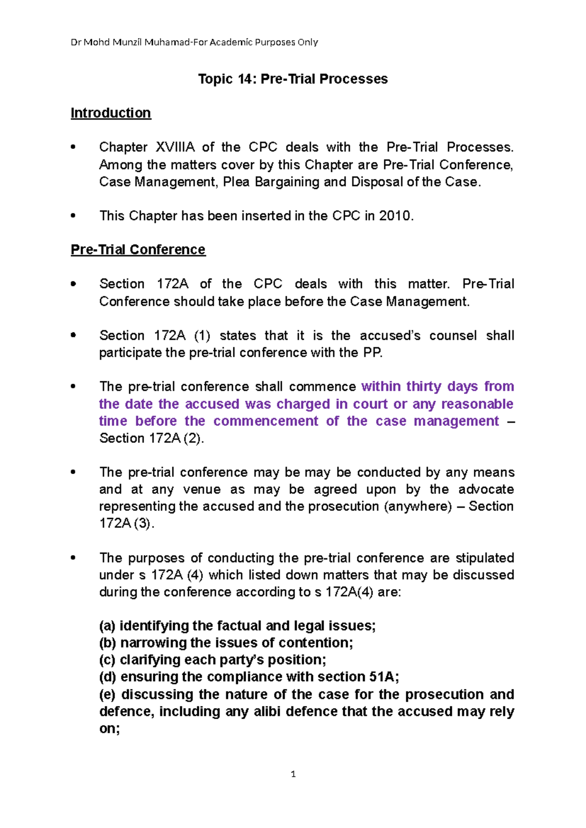 Pre-Trial Processes - Among the matters cover by this Chapter are Pre ...