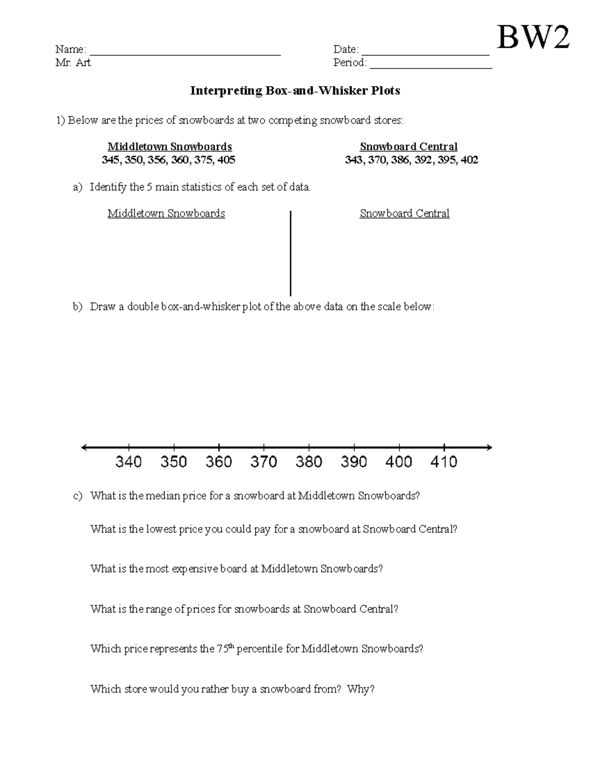 Interpreting Box and Whisker Plots - Name ...