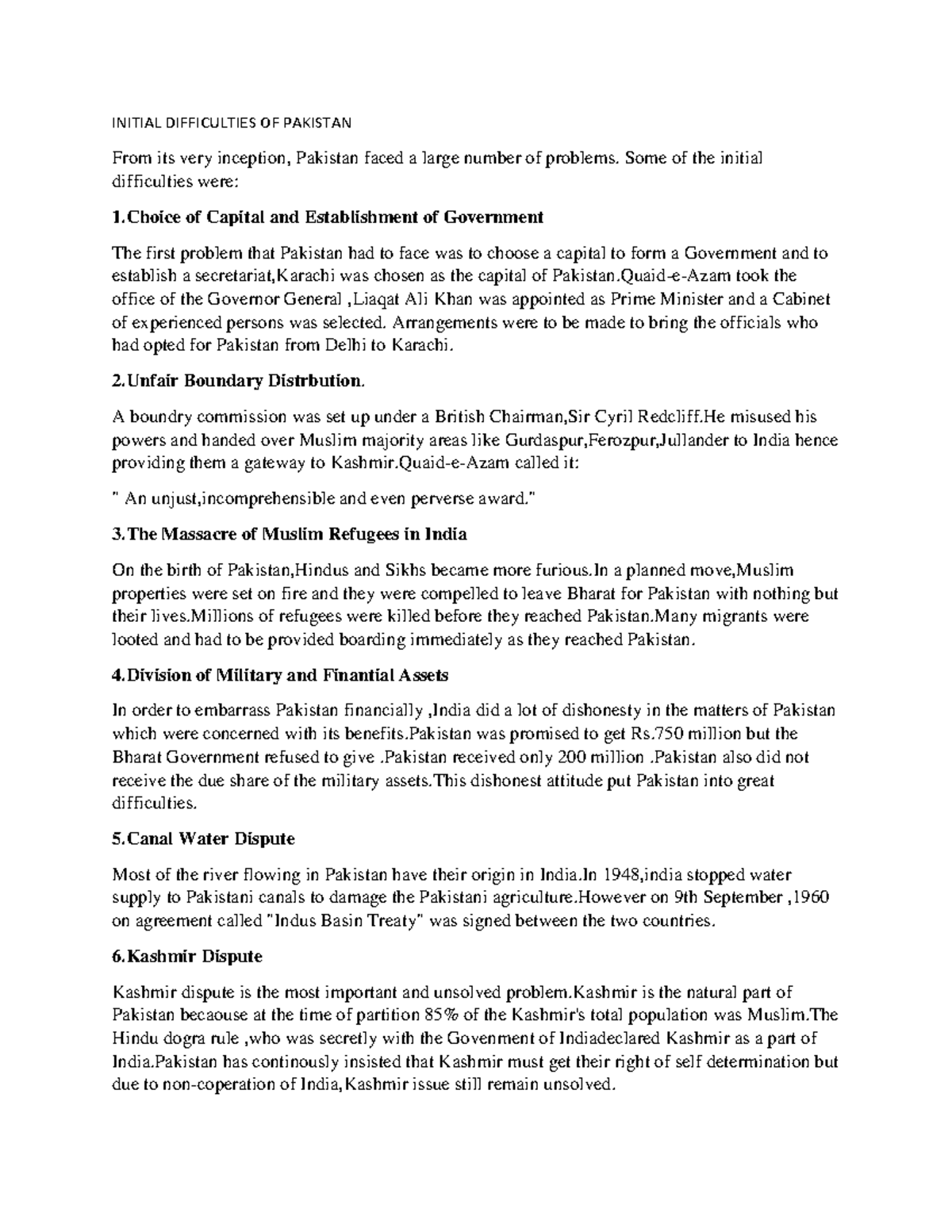 Initial problems of pakistan - INITIAL DIFFICULTIES OF PAKISTAN From ...