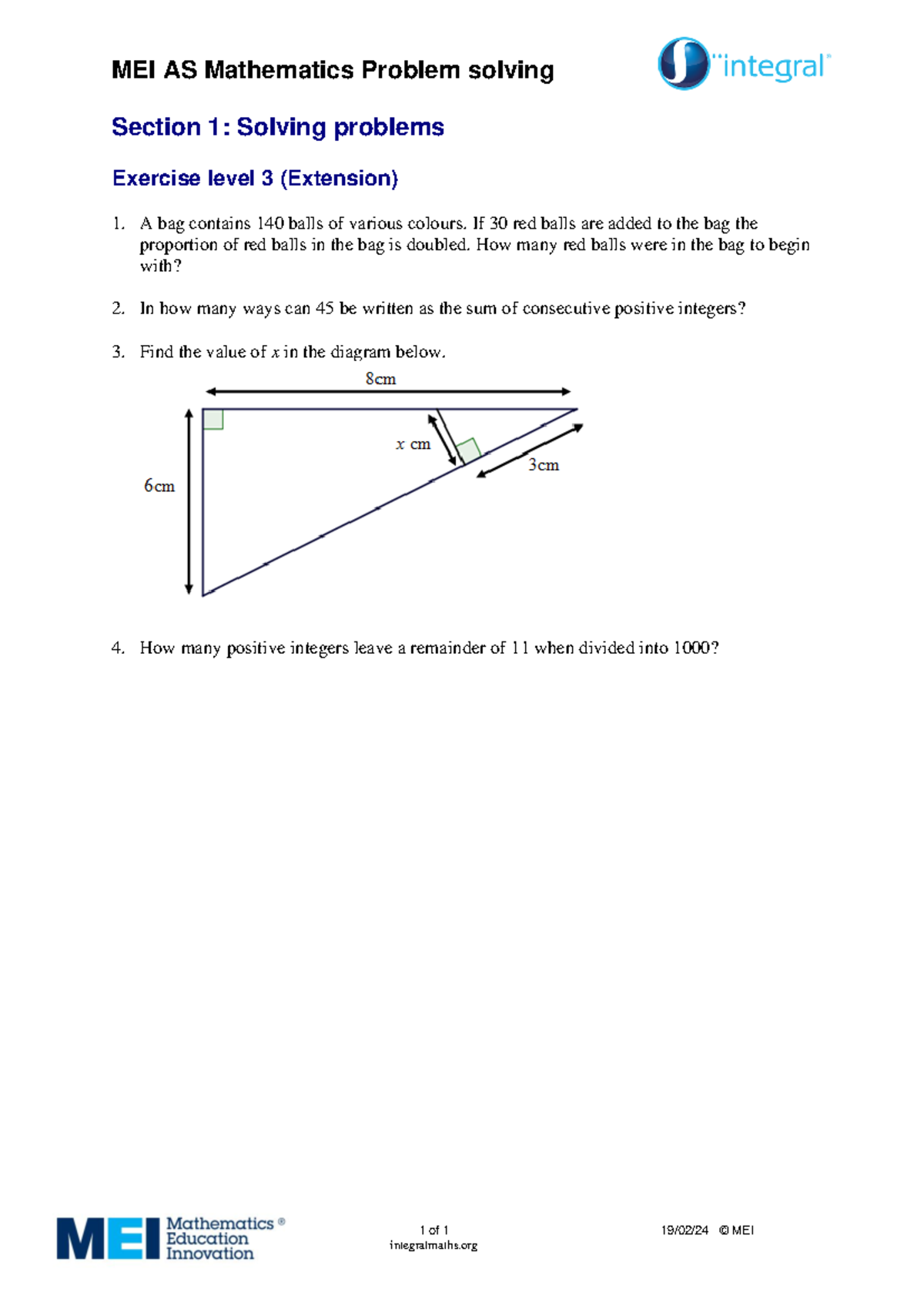 Meiaspr 1ax level 3 - exam questions for maths - MEI AS Mathematics ...