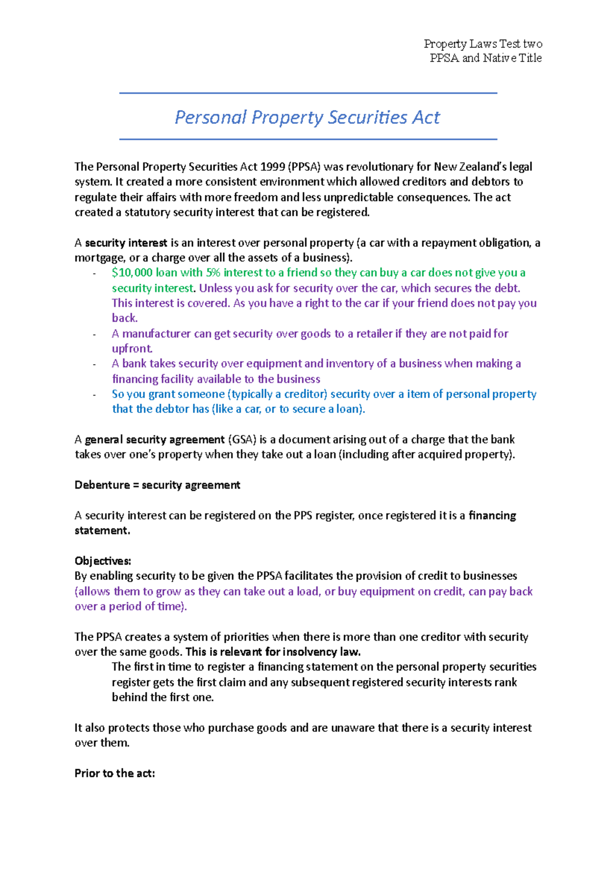 Property cheat sheet número dos - PPSA and Native Title Personal ...