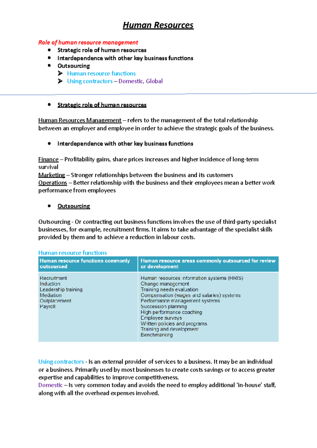 4. Human Resources notes for business - Role of human resource ...