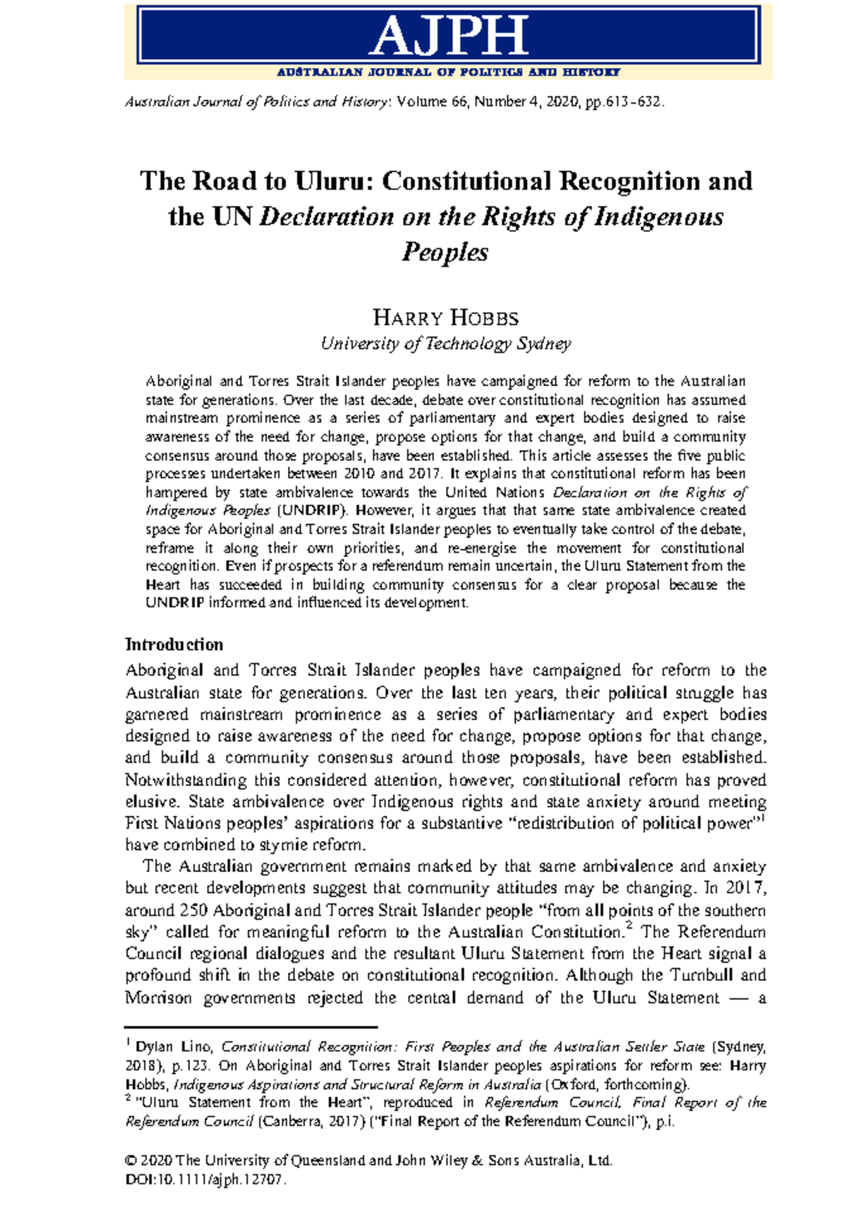 The Road to Uluru - Constitutional Recognition and the UN Declaration ...