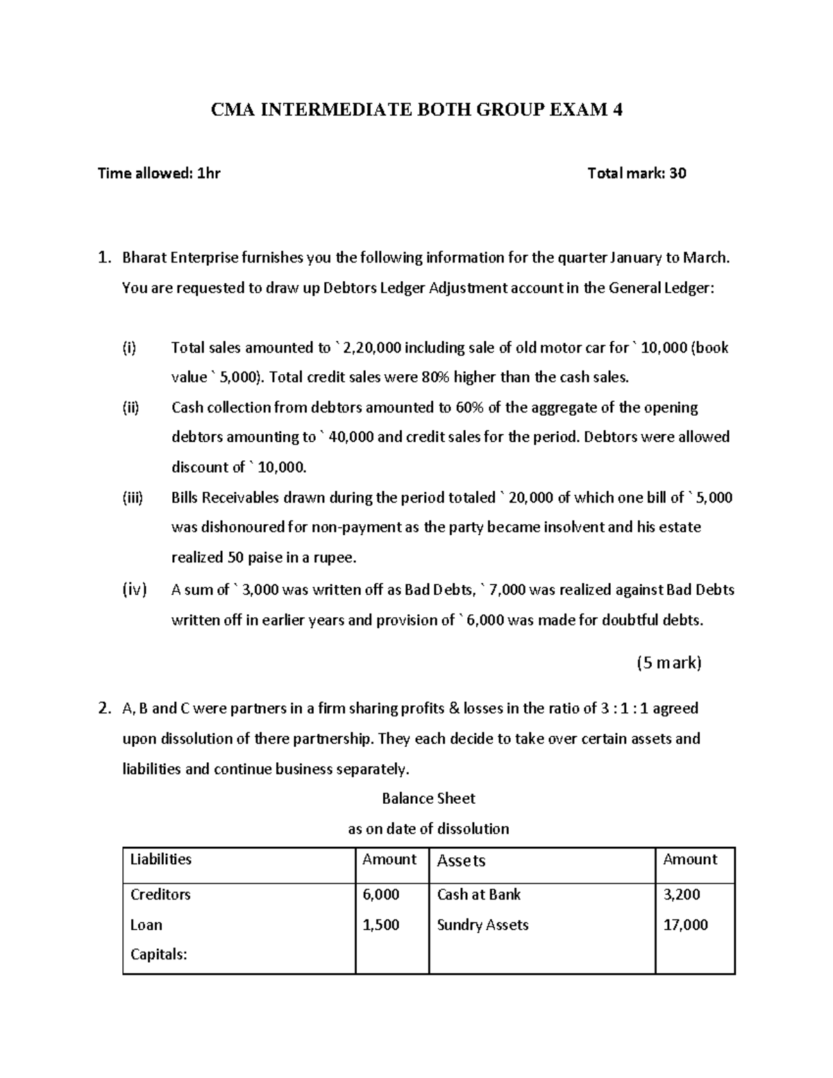 Cma intxam 4 - Practice test paper as per CMA intermediate syllabus ...