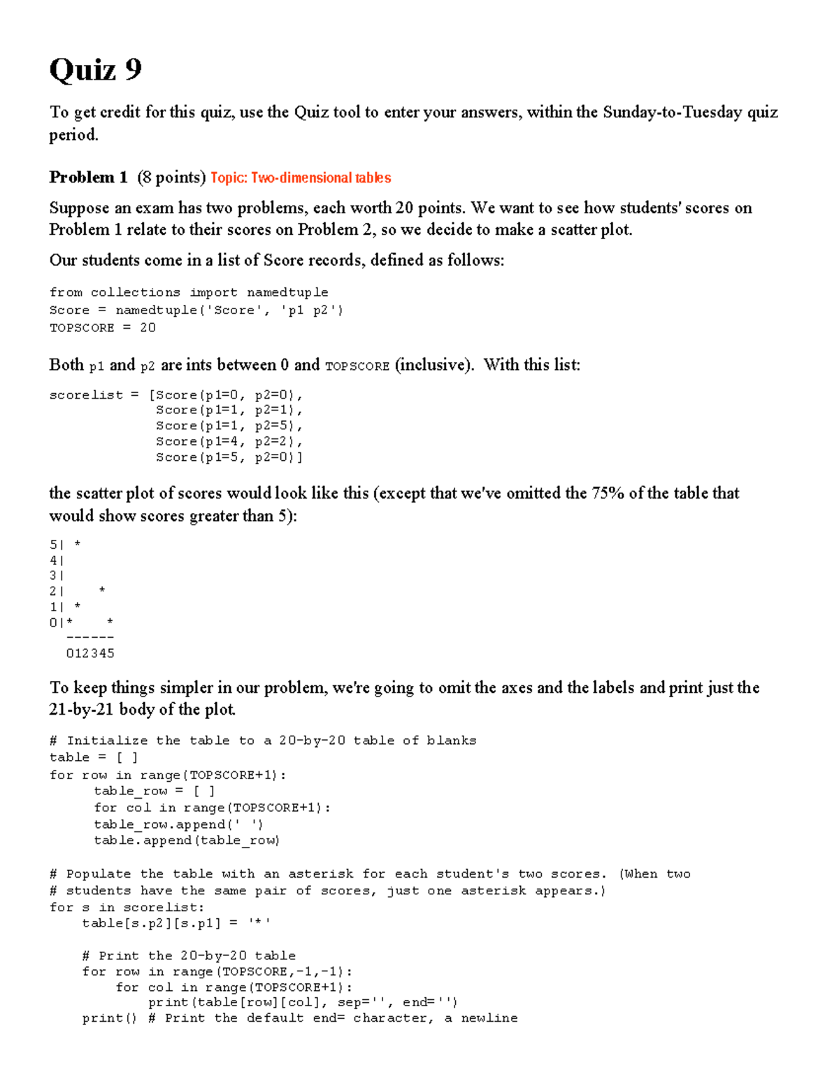 Quiz9key - Quiz 9 To get credit for this quiz, use the Quiz tool to ...