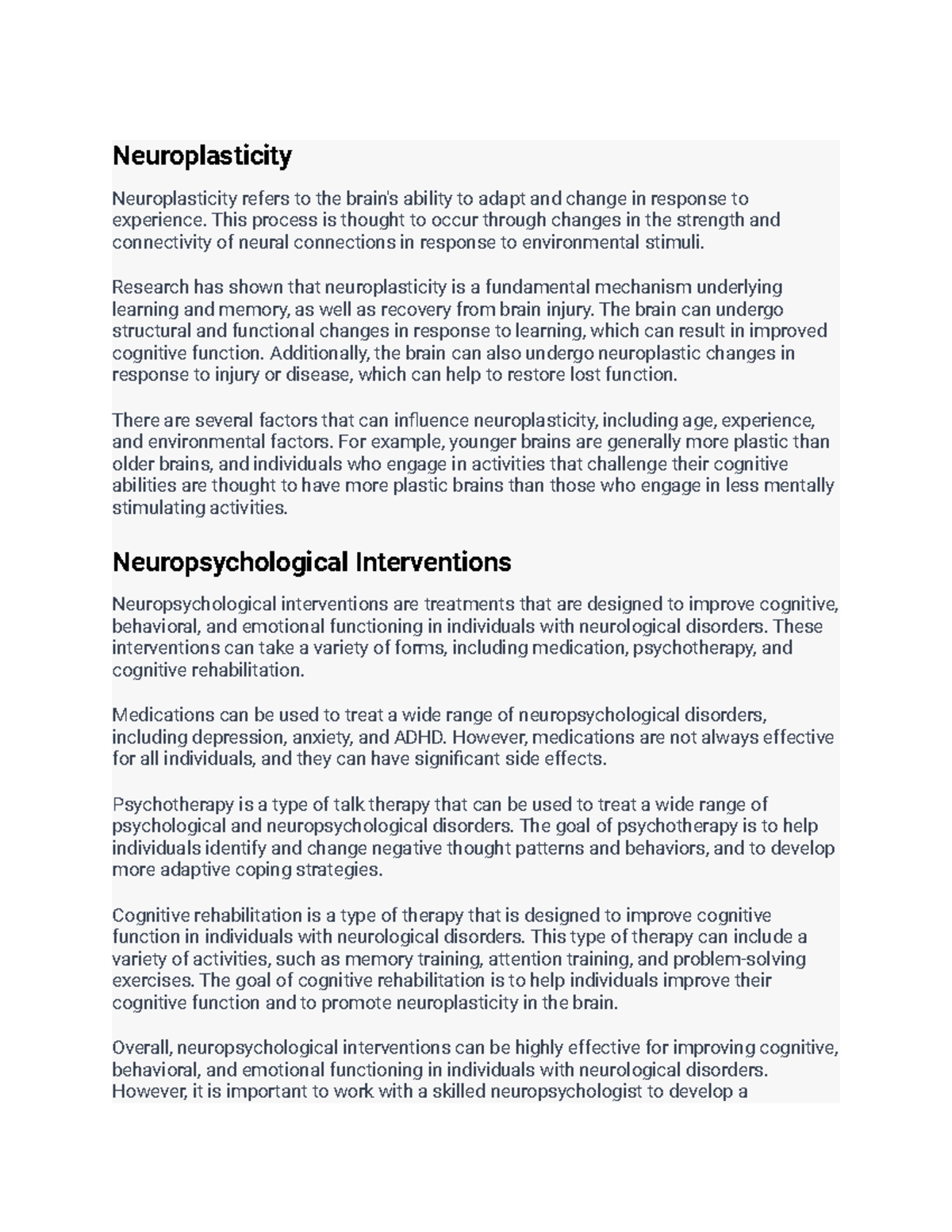 Neuropsychology 5-6 - Units 5 and 6 - Neuroplasticity Neuroplasticity ...