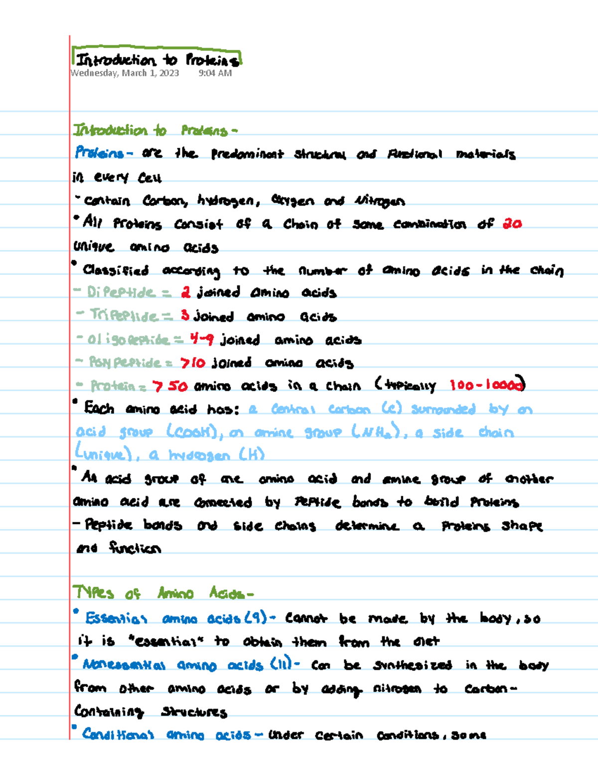 Introduction to proteins Lecture notes - BIOL 1650 - Wednesday, March 1 ...