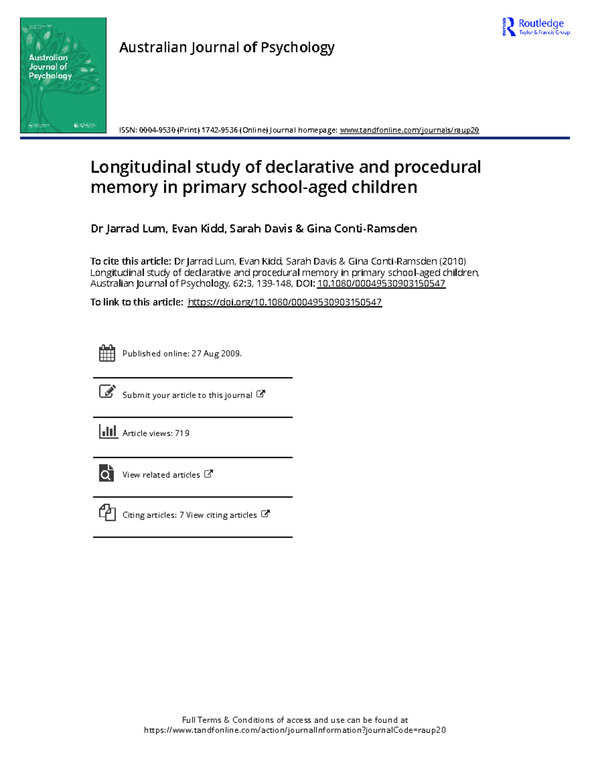 Longitudinal study of declarative and procedural memory in primary ...