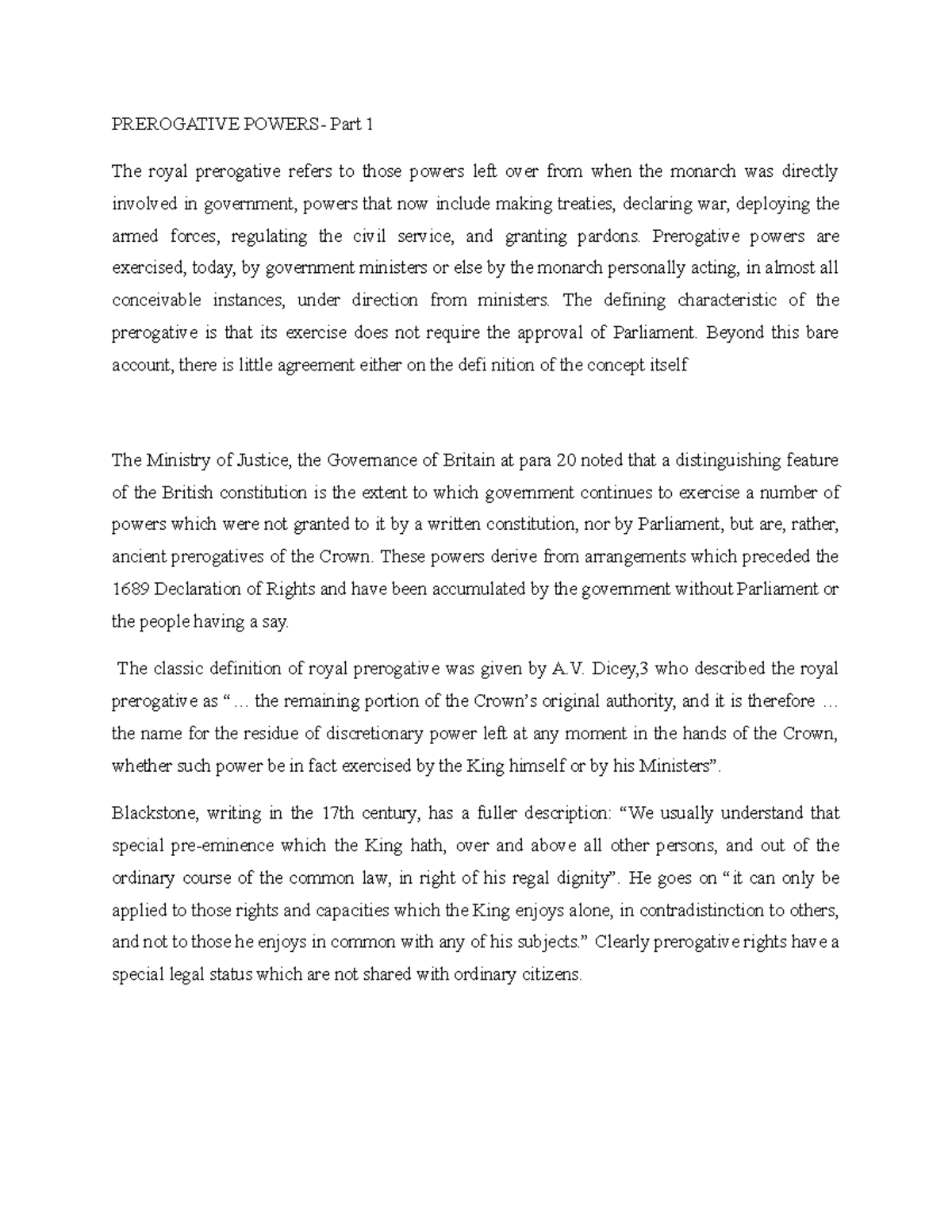 Prerogative Powers - Apuntes 1 - PREROGATIVE POWERS- Part 1 The royal ...
