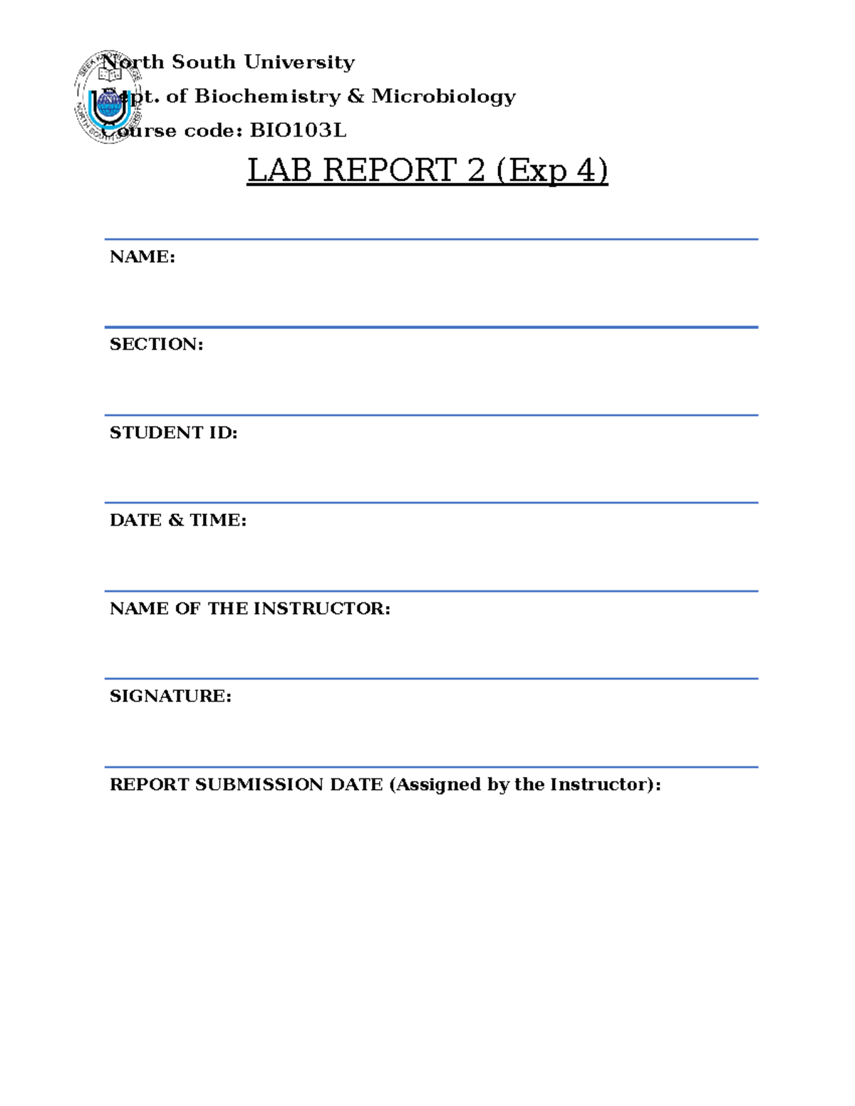 LAB Report 2 (Exp 4) Summer Ar Im 2024 - Biology - North South ...