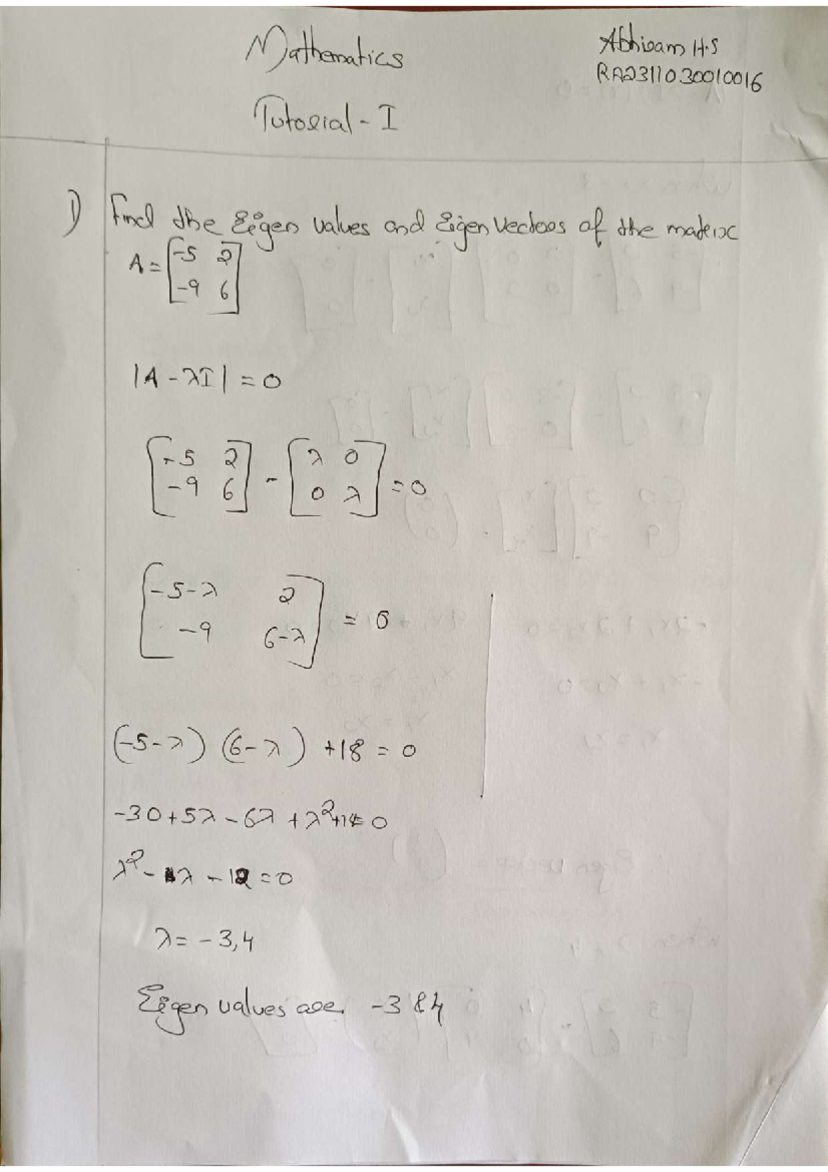unit 1 tutorial sheets - Calculus And Linear Algebra - Studocu