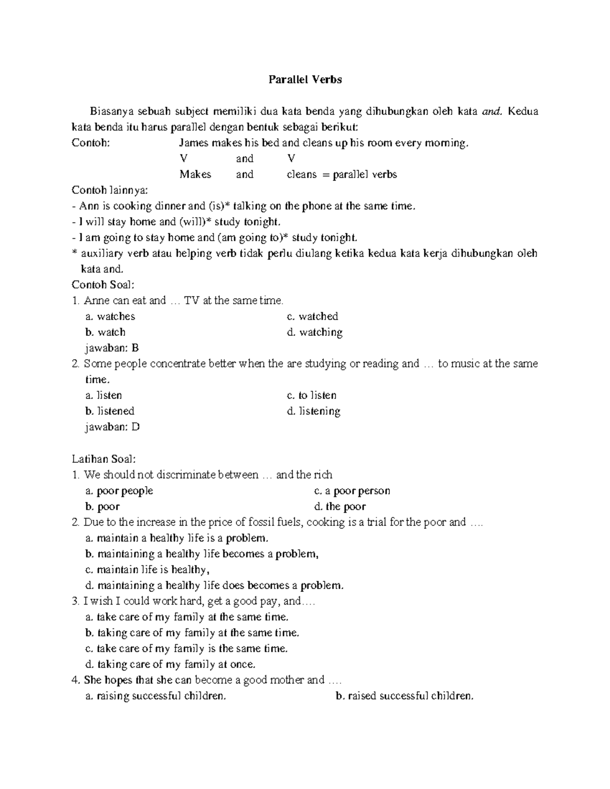 Parallel Verbs Summaries - Parallel Verbs Biasanya sebuah subject ...