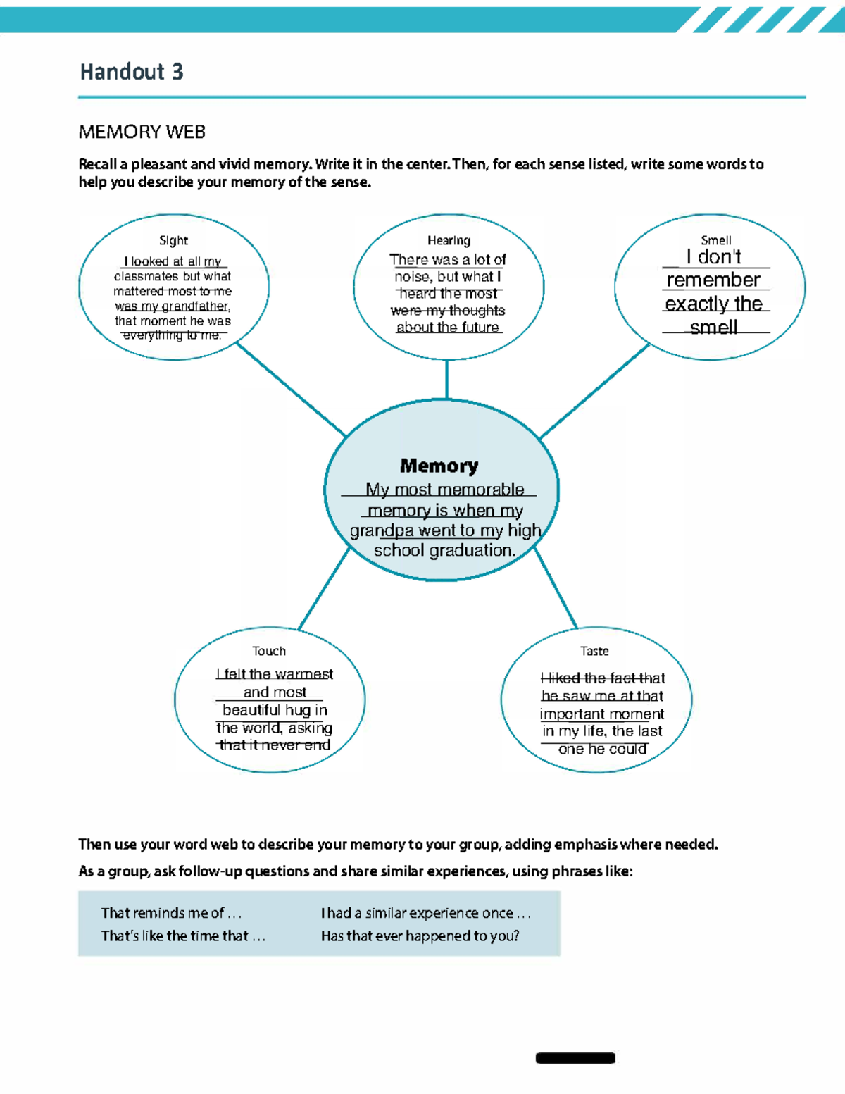 Level 4 Unit 12 Handout 3 - Handout 3 MEMORYWEB Recall a pleasant and ...