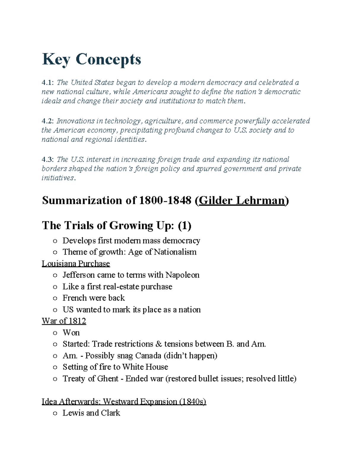 Apush - Period 4: 1800-1848 - Key Concepts 4: The United States began ...