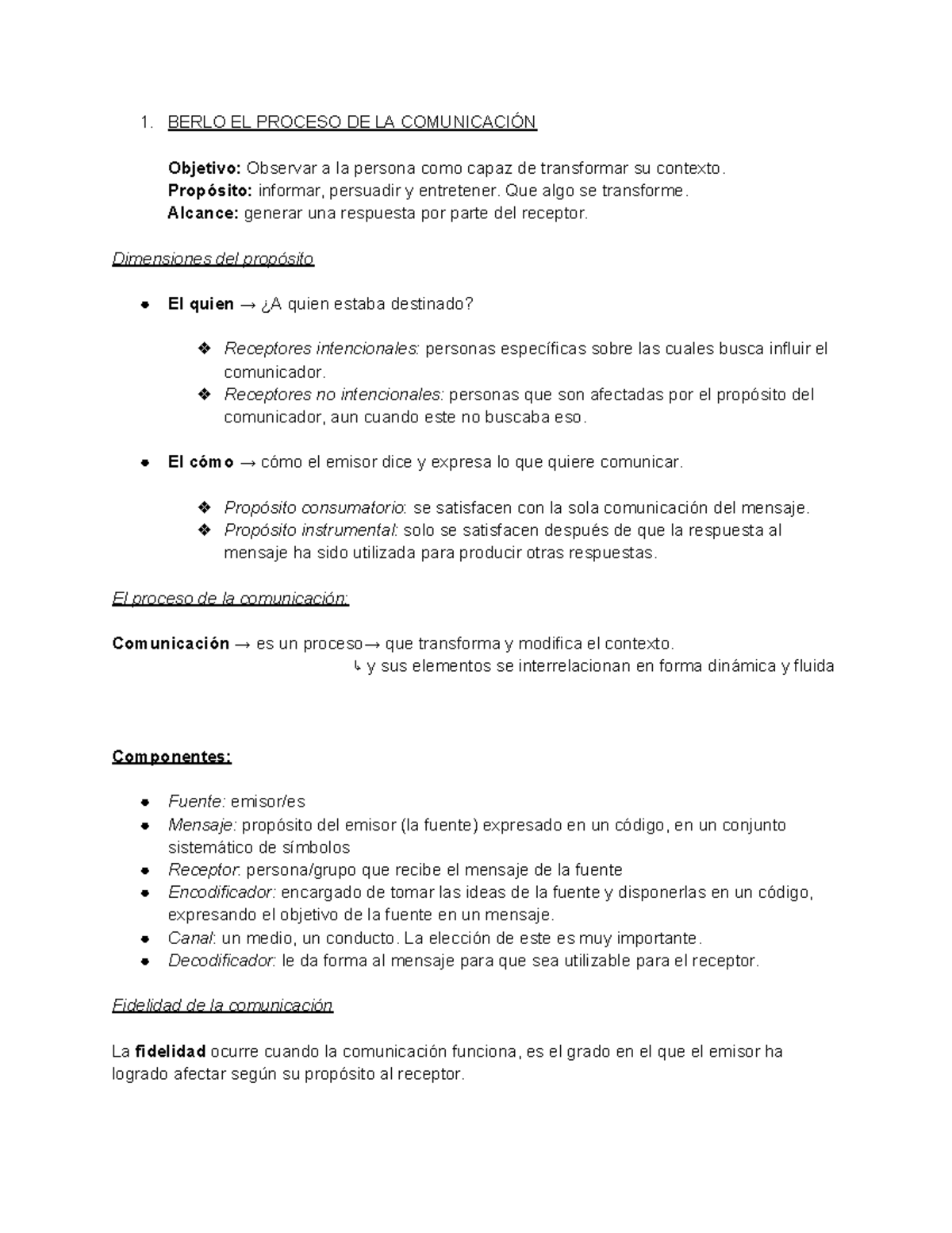 Redaccion y oratoria - resumen final - 1. BERLO EL PROCESO DE LA ...