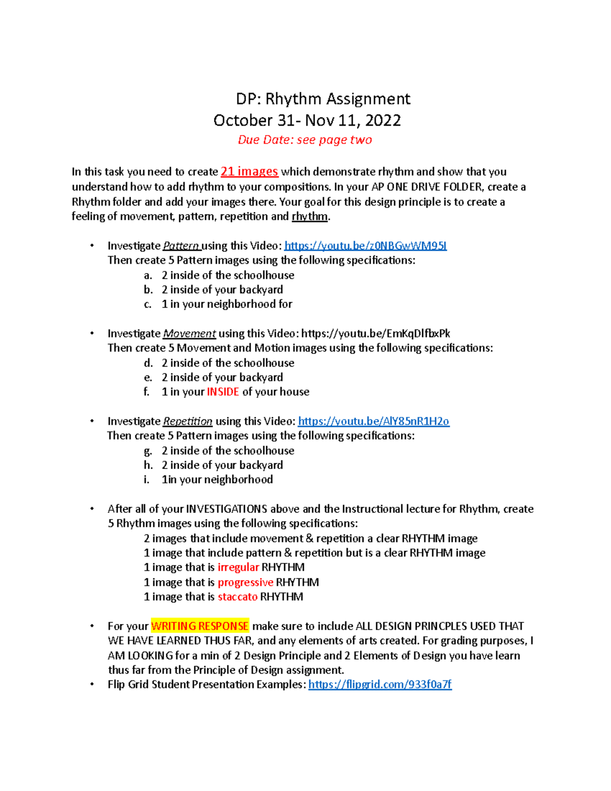 DPRhythm APStudent Instructions 1 - DP: Rhythm Assignment October 31 ...