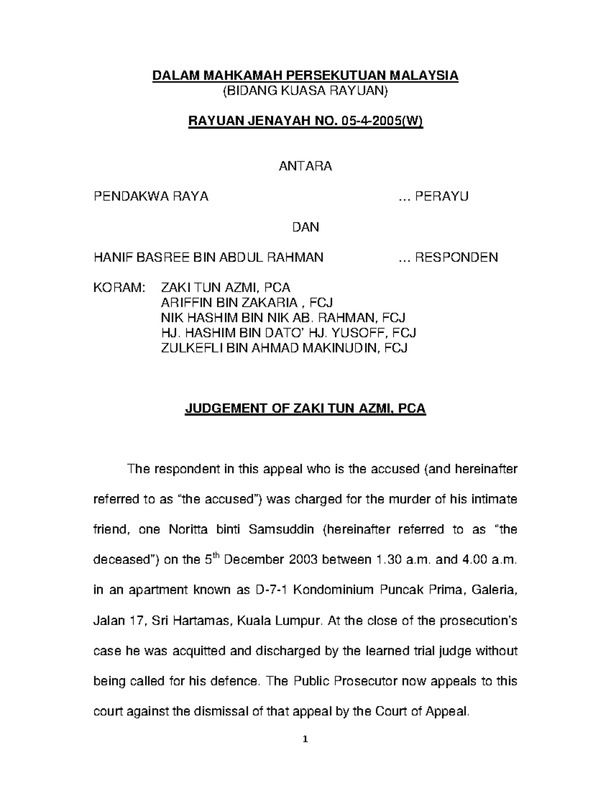 PP v Hanif Basree - CASE LAW - DALAM MAHKAMAH PERSEKUTUAN MALAYSIA ...