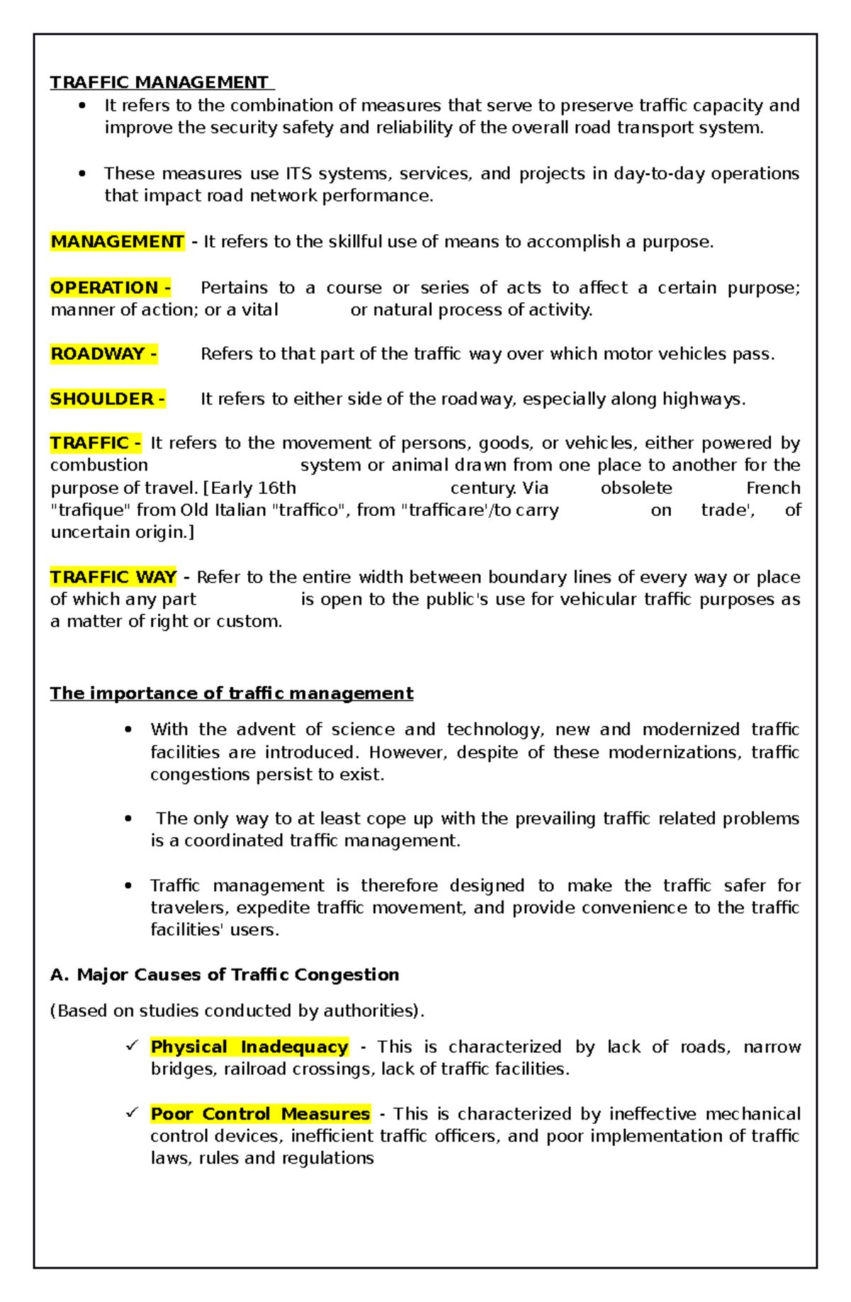 Traffic Management - Criminology - TRAFFIC MANAGEMENT It refers to the ...