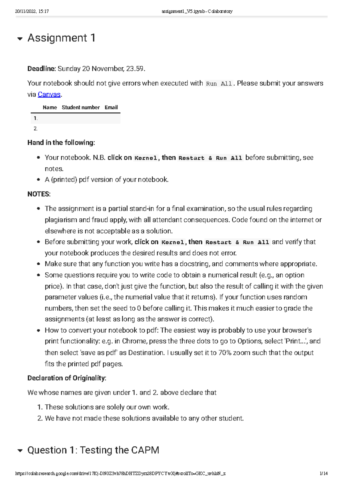 Assignment 1 of CF - Assignment 1 Deadline: Sunday 20 November, 23. Your notebook should not ...